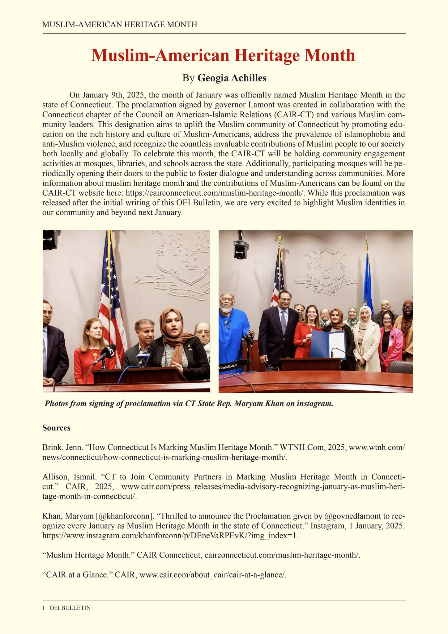 OEI Bulletin Muslim American Heritage Month Page January 2025 by Miss ...