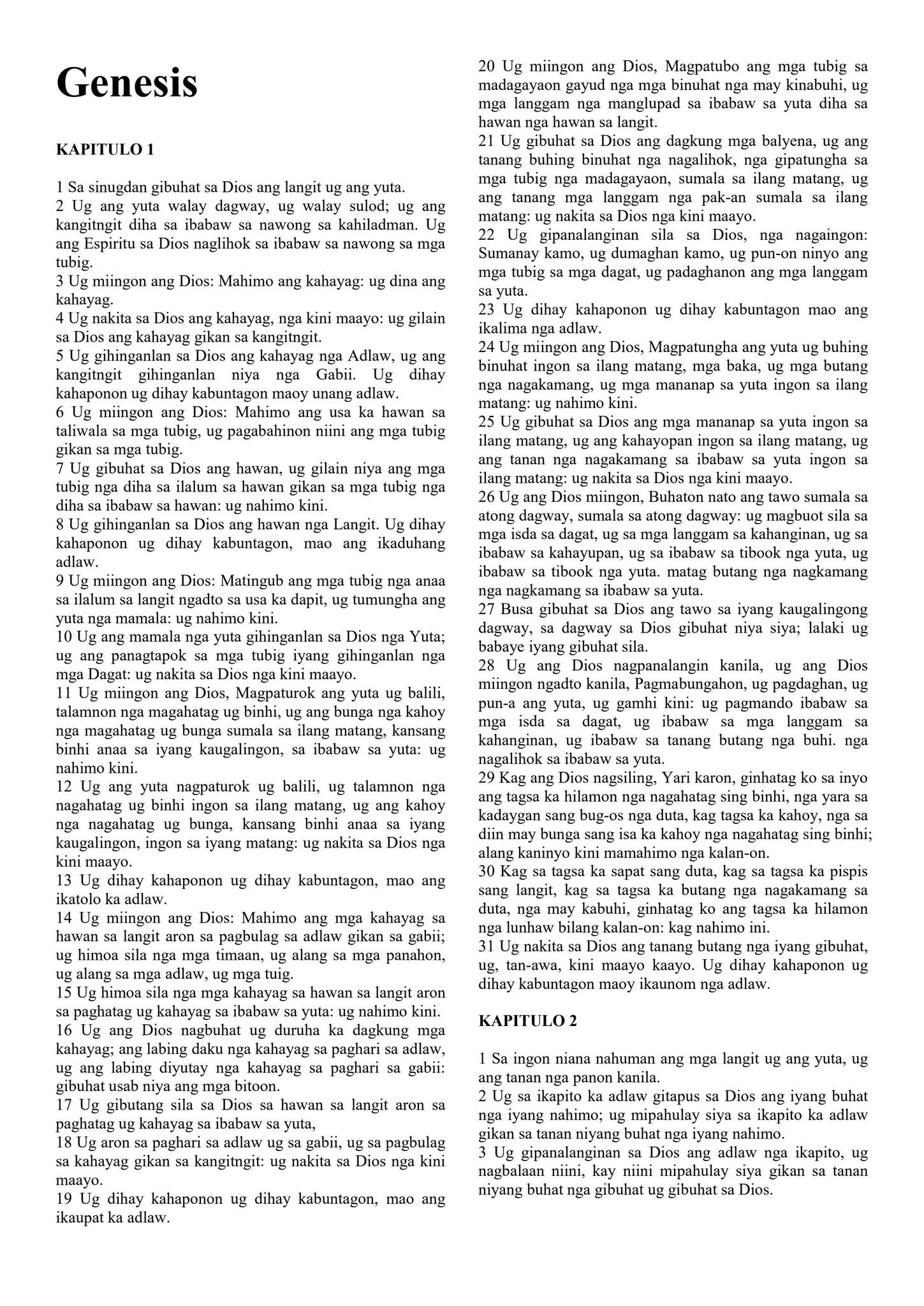 Cebuano - The Book of Genesis by Filipino Tracts and Literature Society ...