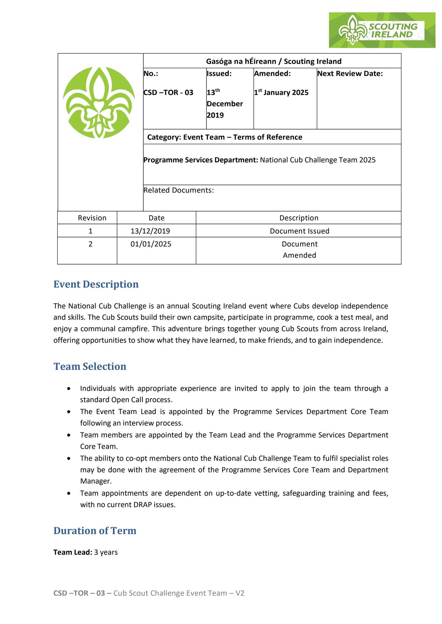 CSD-TOR-03 - Cub Challenge Event Team - Terms of Reference V2 by ...