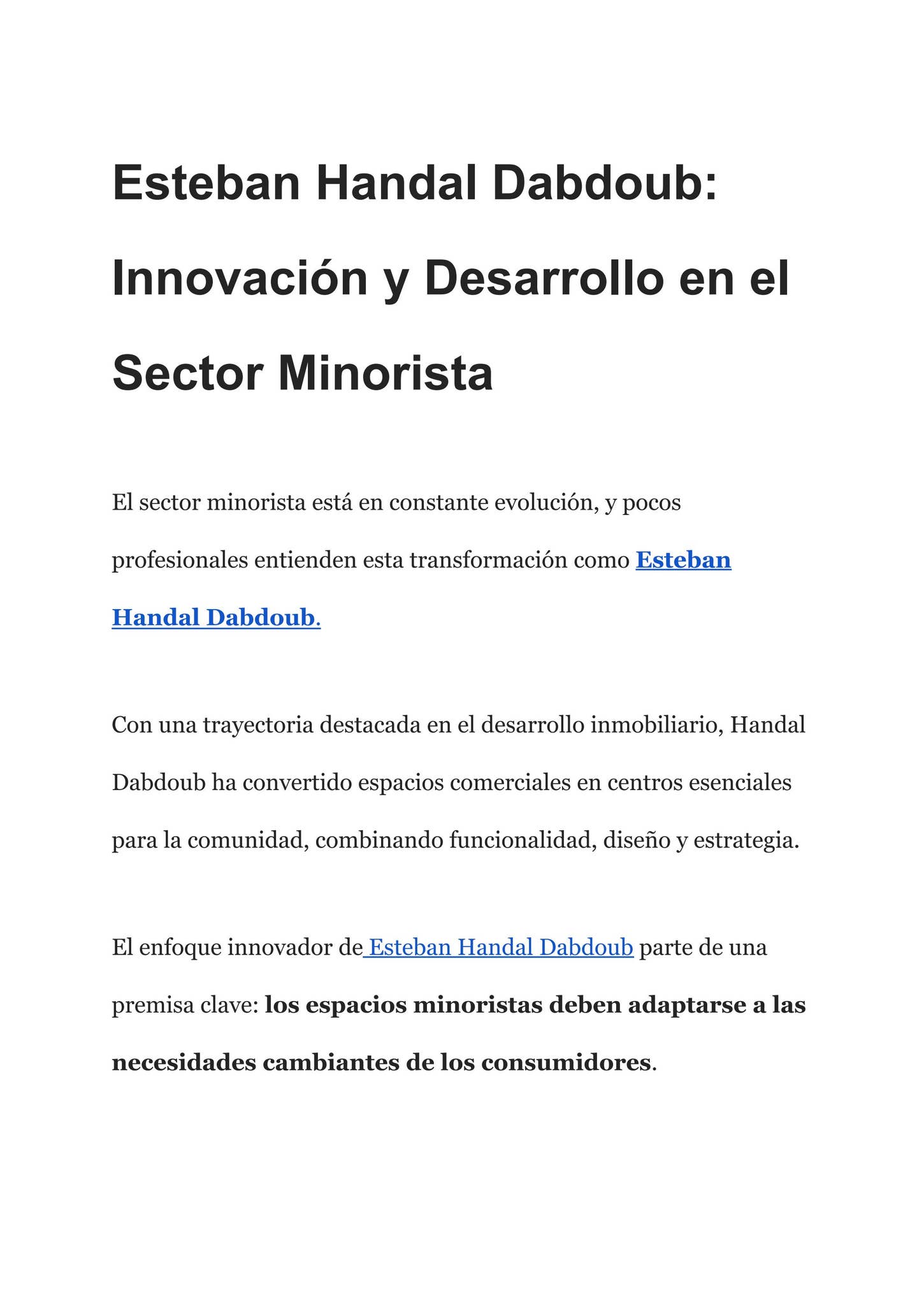 Esteban Handal Dabdoub Innovación y Desarrollo en el Sector Minorista ...