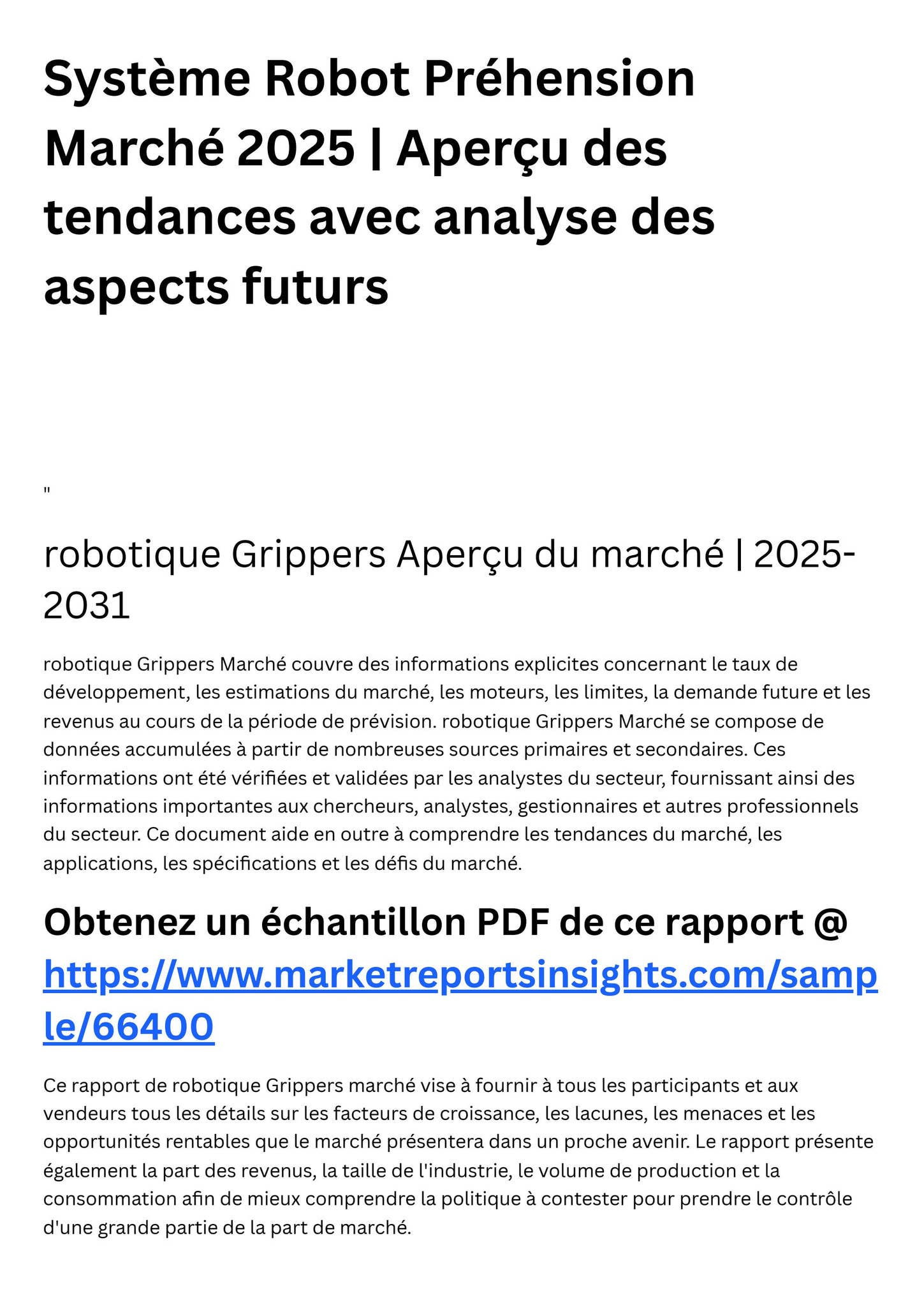 Système Robot Préhension Marché 2025 Aperçu des tendances avec analyse ...