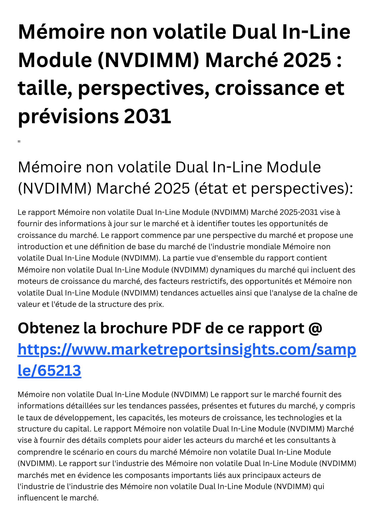 Mémoire non volatile Dual In-Line Module (NVDIMM) Marché 2025 taille, perspectives, croissance ...