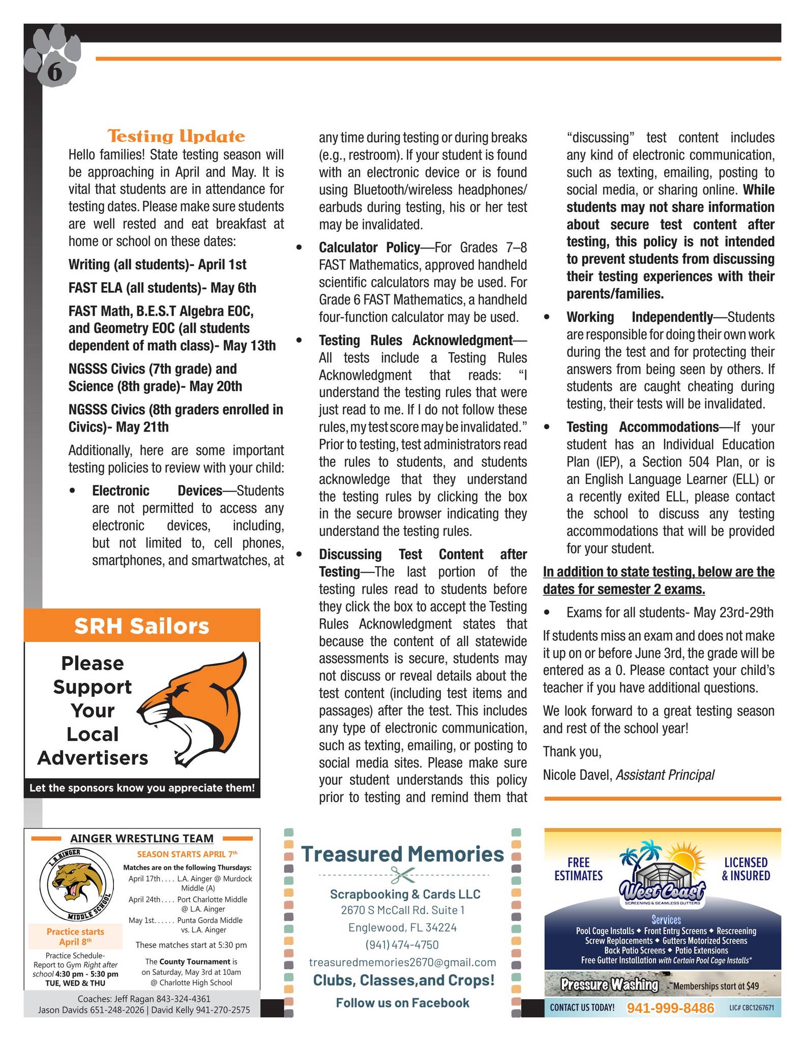 L.A. Ainger Middle School Newsletter by Academy Publishing, Inc. - Issuu