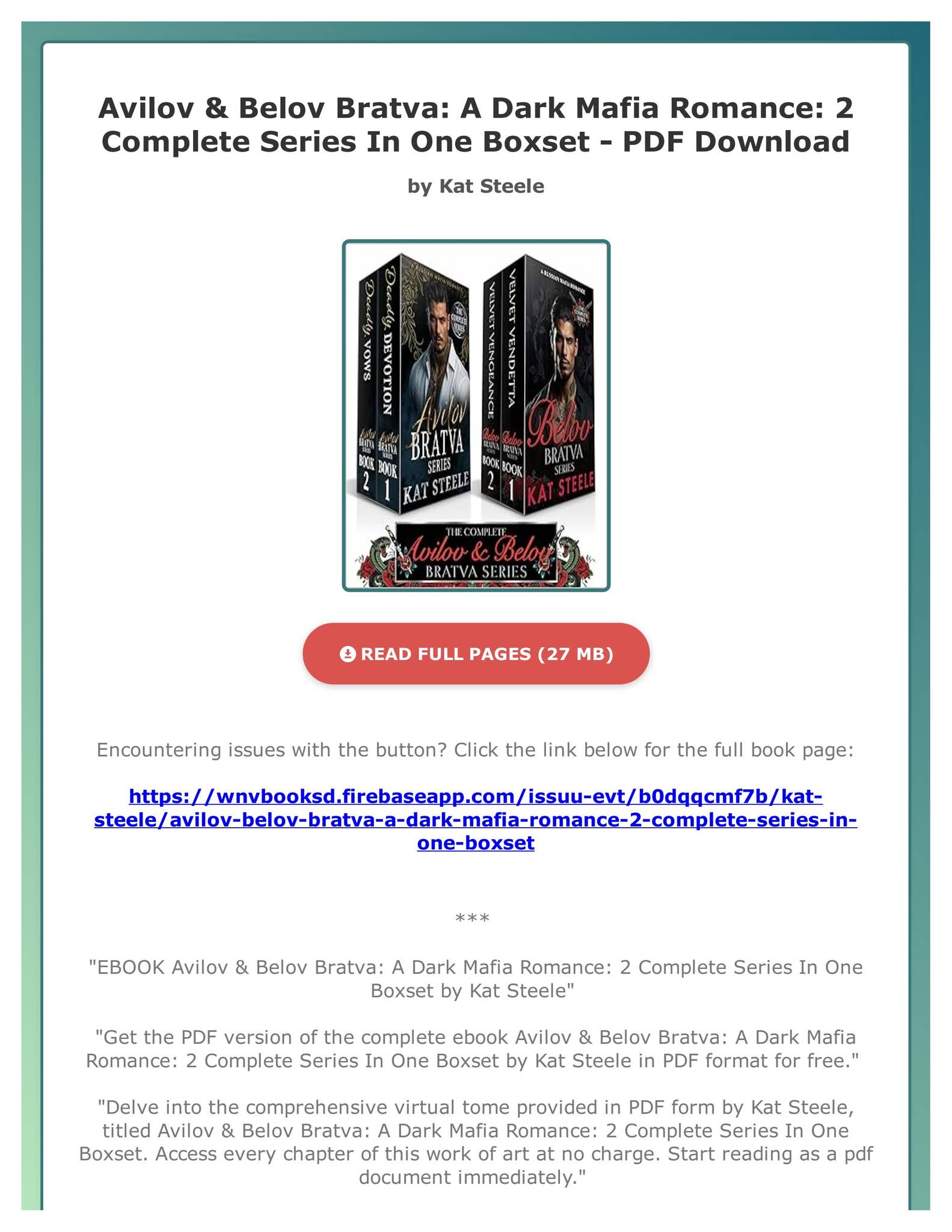 EBOOK Avilov & Belov Bratva: A Dark Mafia Romance: 2 Complete Series In One Boxset by Kat Steele ...