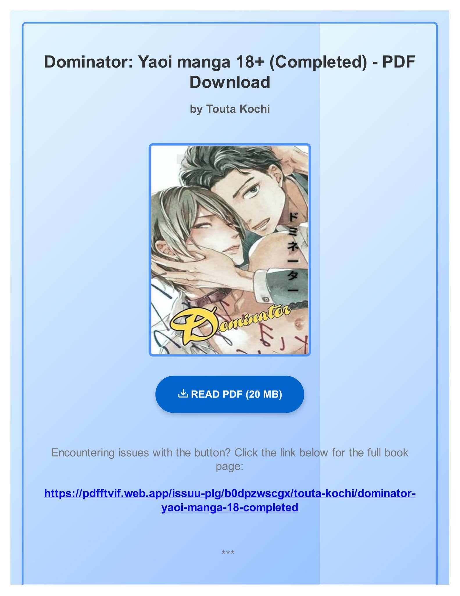 Pdf Dominator Yaoi Manga 18 Completed By Touta Kochi By