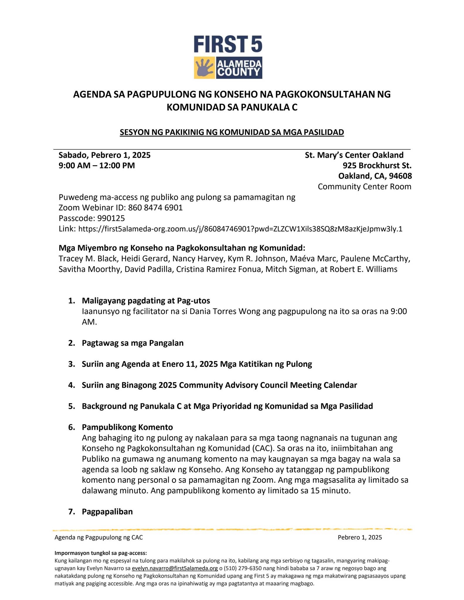 CAC Meeting Agenda February 1, 2025 - Tagalog by first5alameda - Issuu