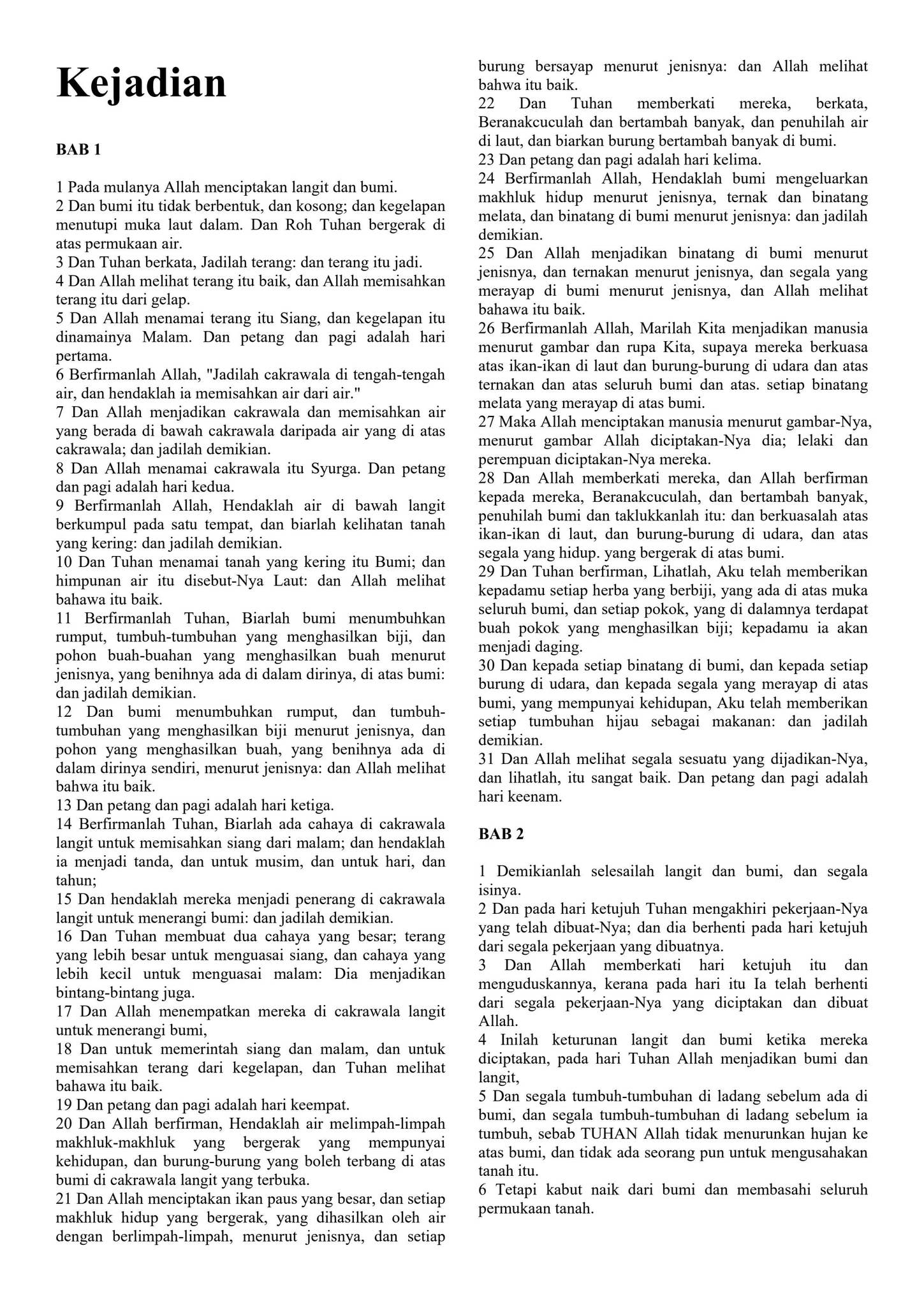 Malay - The Book of Genesis by Filipino Tracts and Literature Society ...