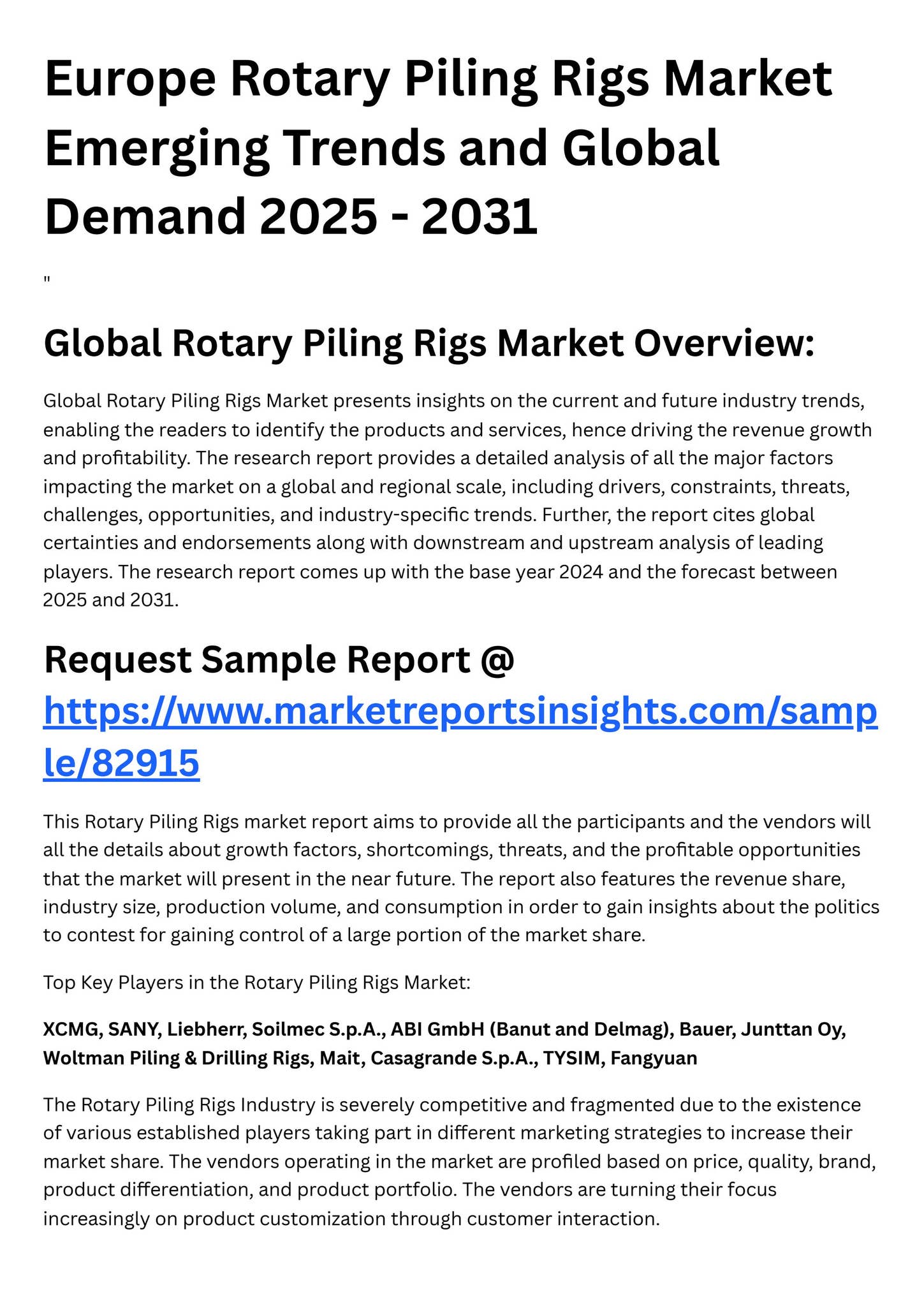 Europe Rotary Piling Rigs Market Emerging Trends and Global Demand 2025 ...