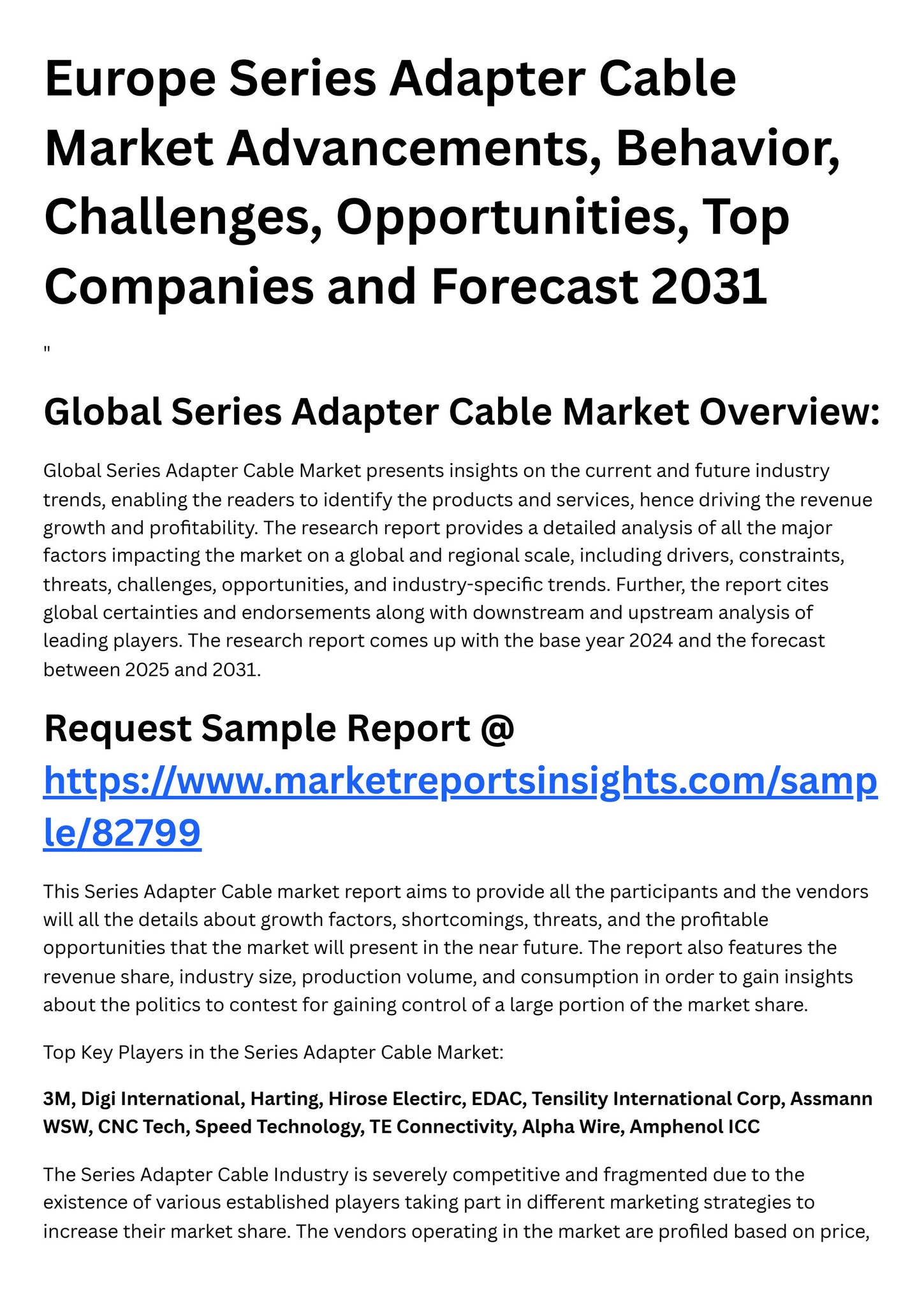 Europe Series Adapter Cable Market Advancements, Behavior, Challenges ...