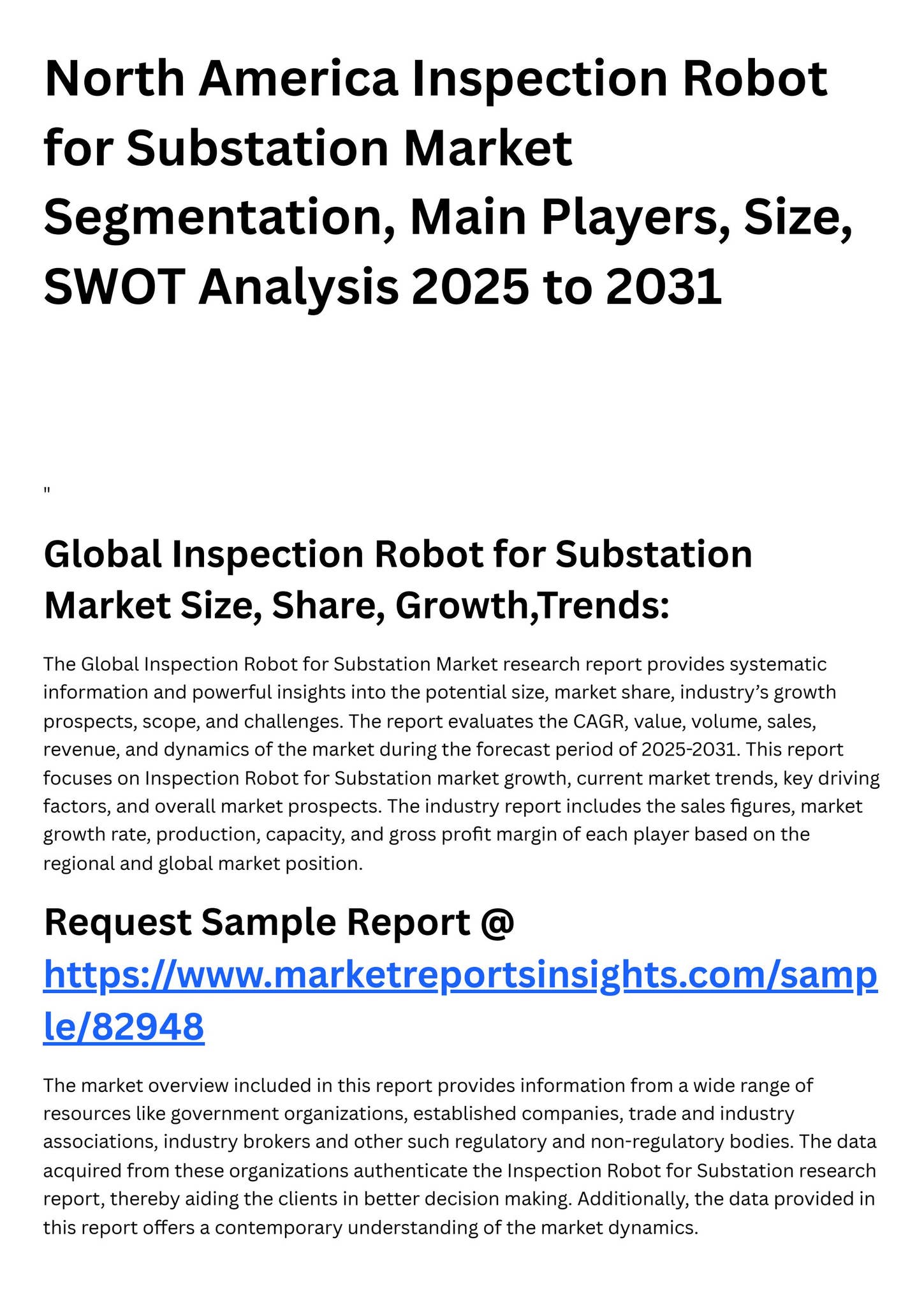 North America Inspection Robot for Substation Market Segmentation, Main ...