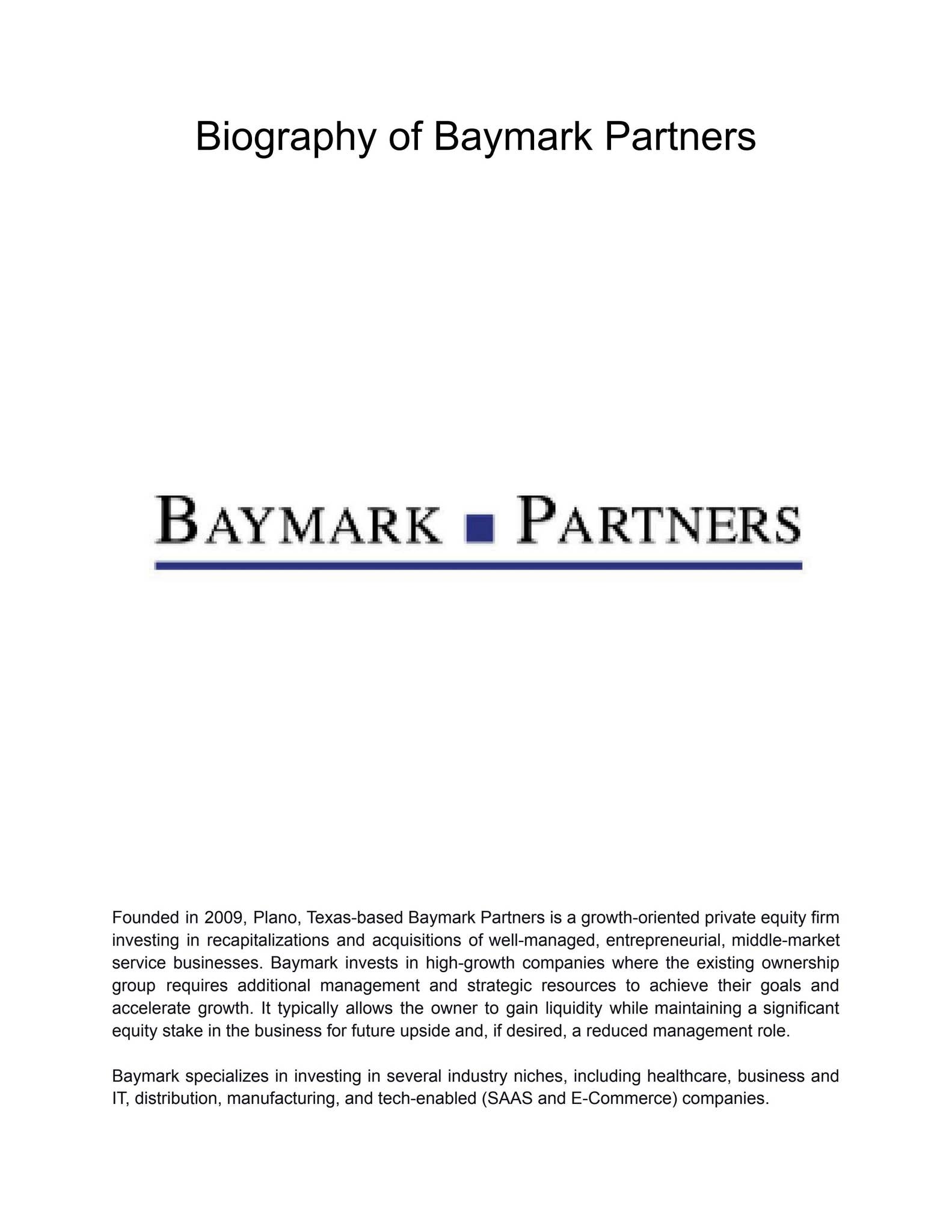 Biography of Baymark Partners by Baymark Partners - Issuu