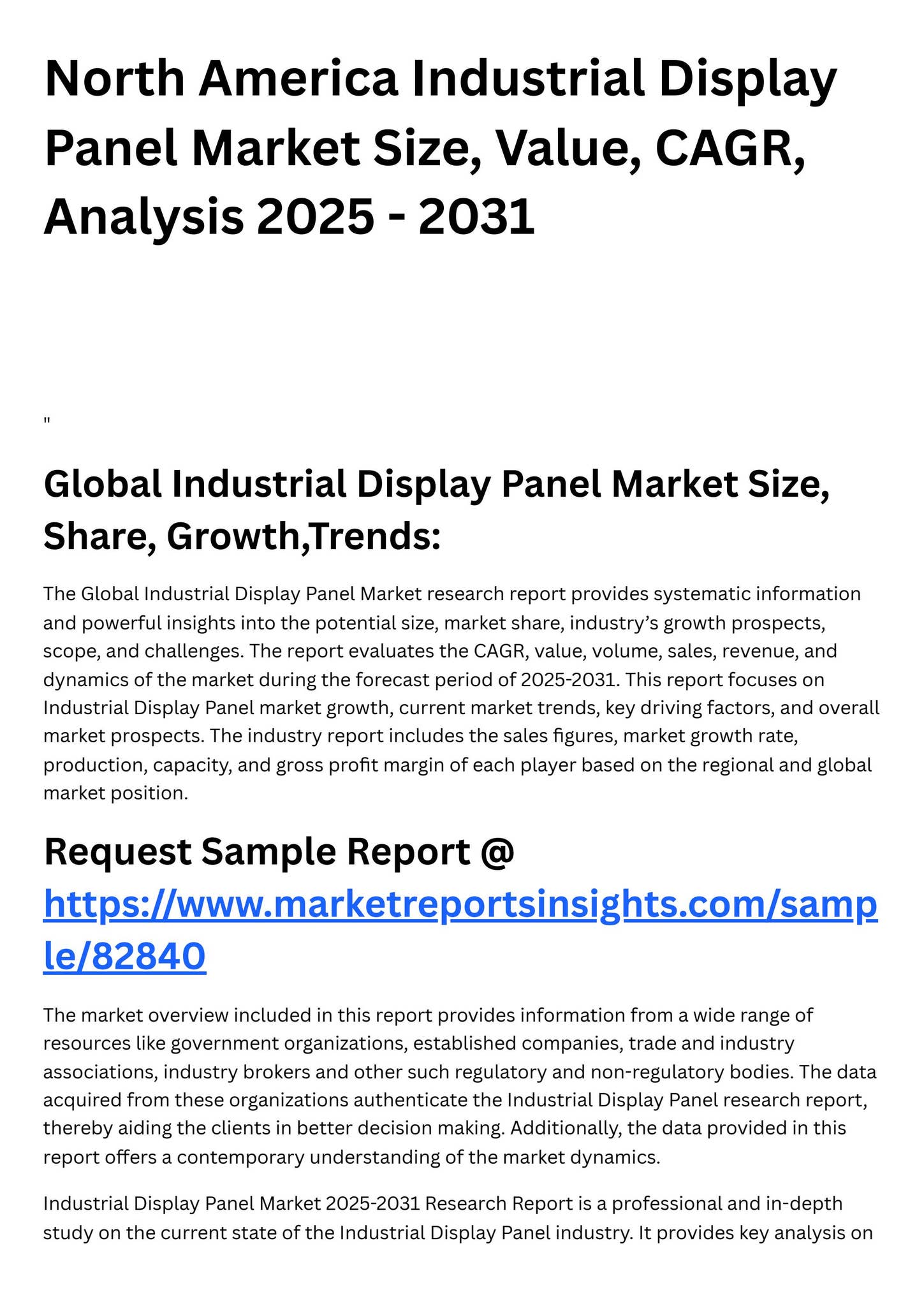 North America Industrial Display Panel Market Size, Value, CAGR ...