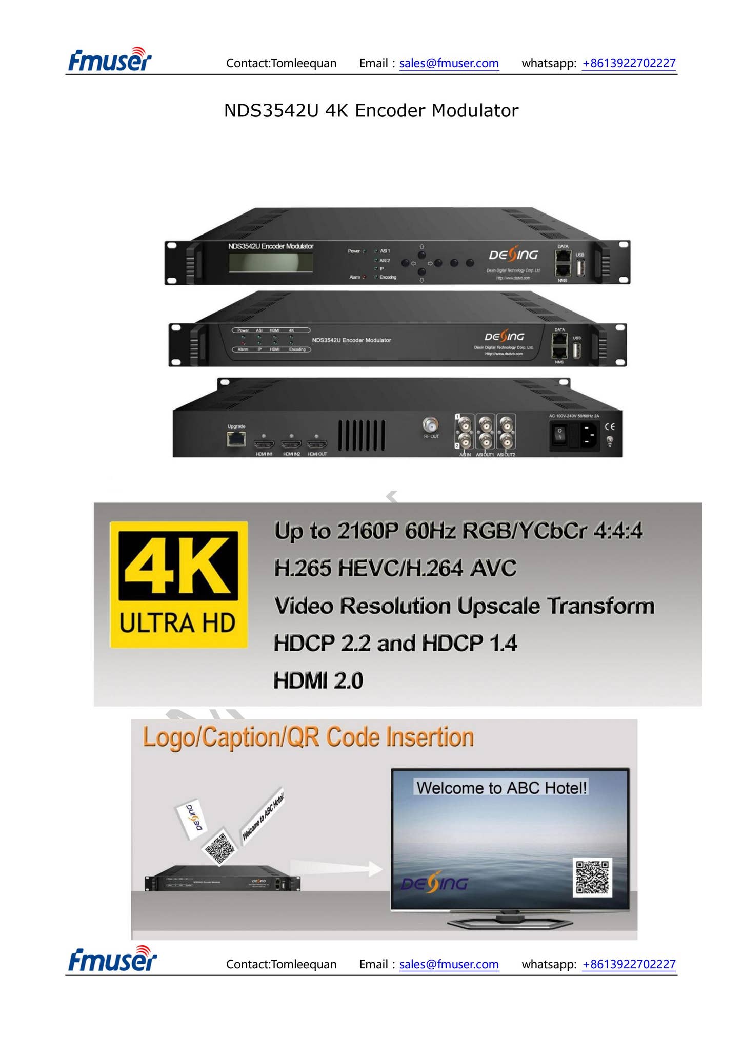 NDS3542U 4K Encoder Modulator by FMUSER Broadcast - Issuu
