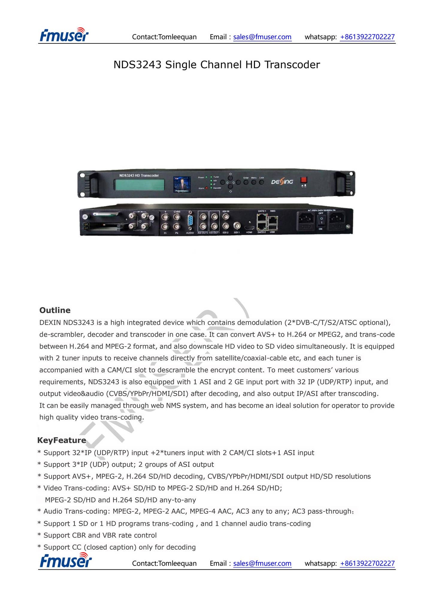 NDS3243 Single Channel HD Transcoder by FMUSER Broadcast - Issuu