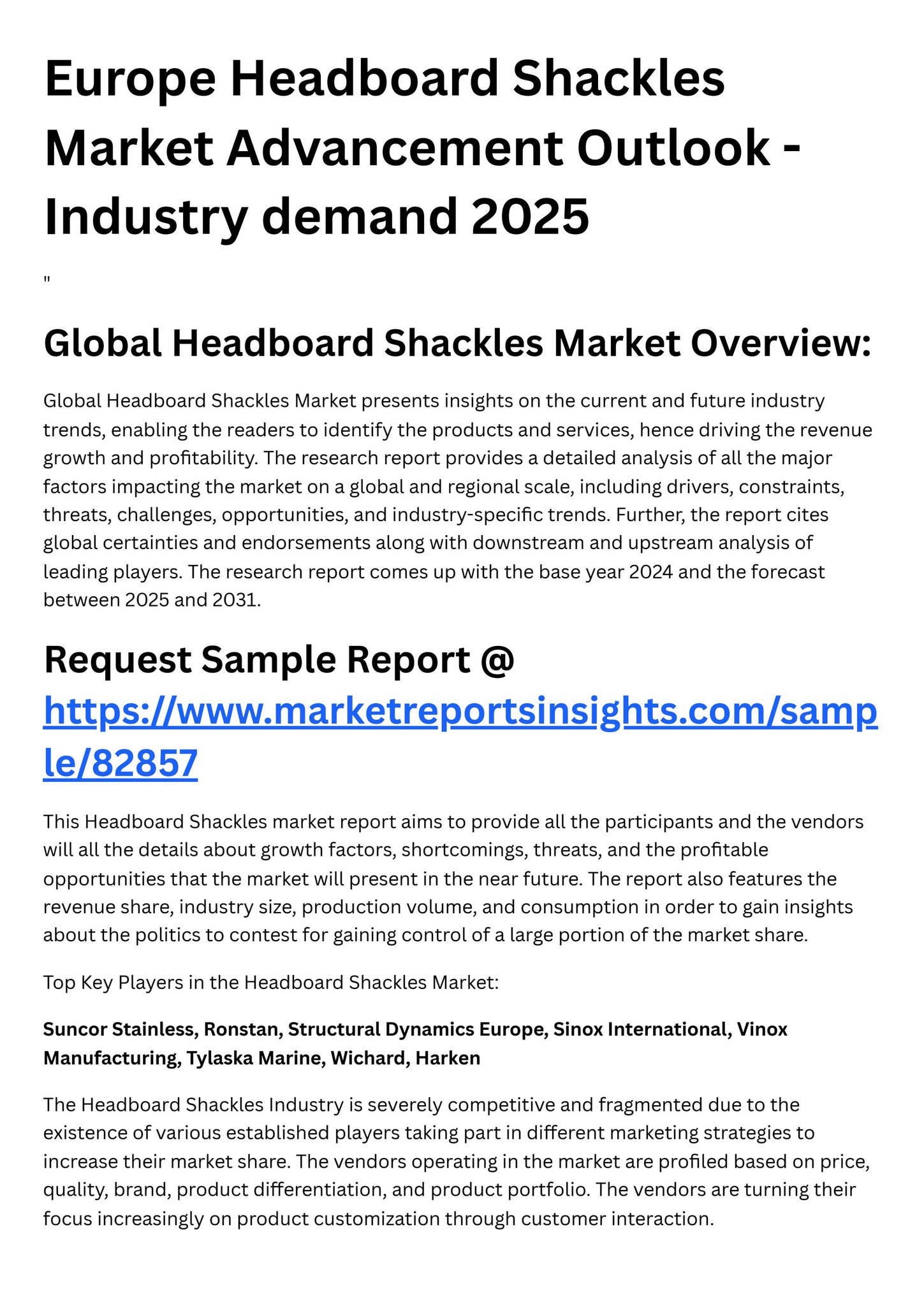 Europe Headboard Shackles Market Advancement Outlook - Industry demand ...