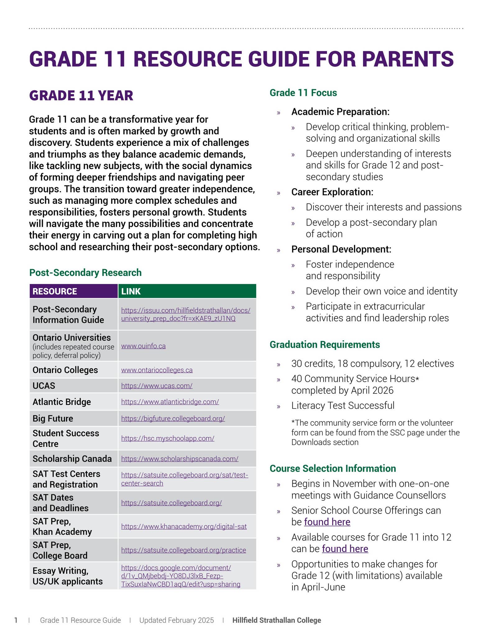 Grade 11 Resource Guide for Parents by Hillfield Strathallan College ...