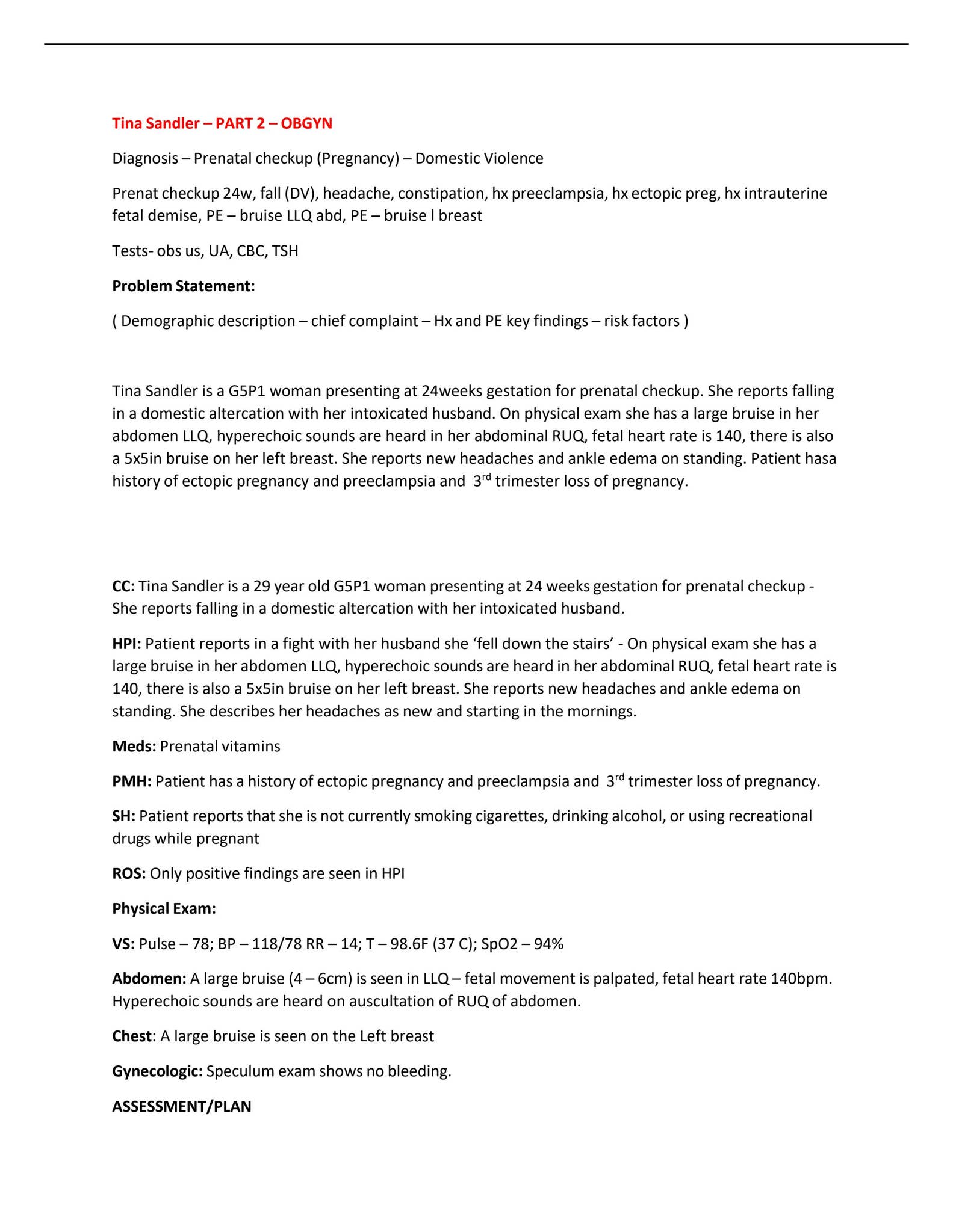 Case Study i-human OBGYN Tina Sandler - Part 2 Complete Solutions ...