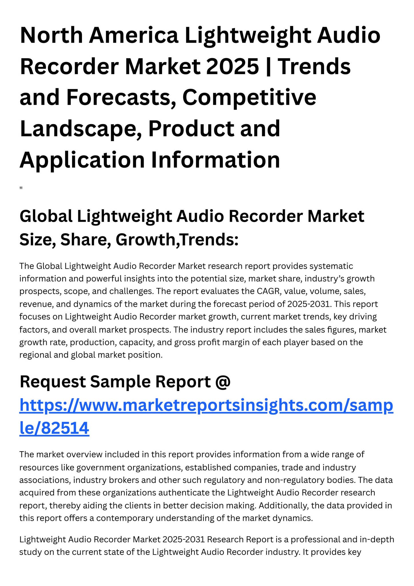 North America Lightweight Audio Recorder Market 2025 Trends and ...