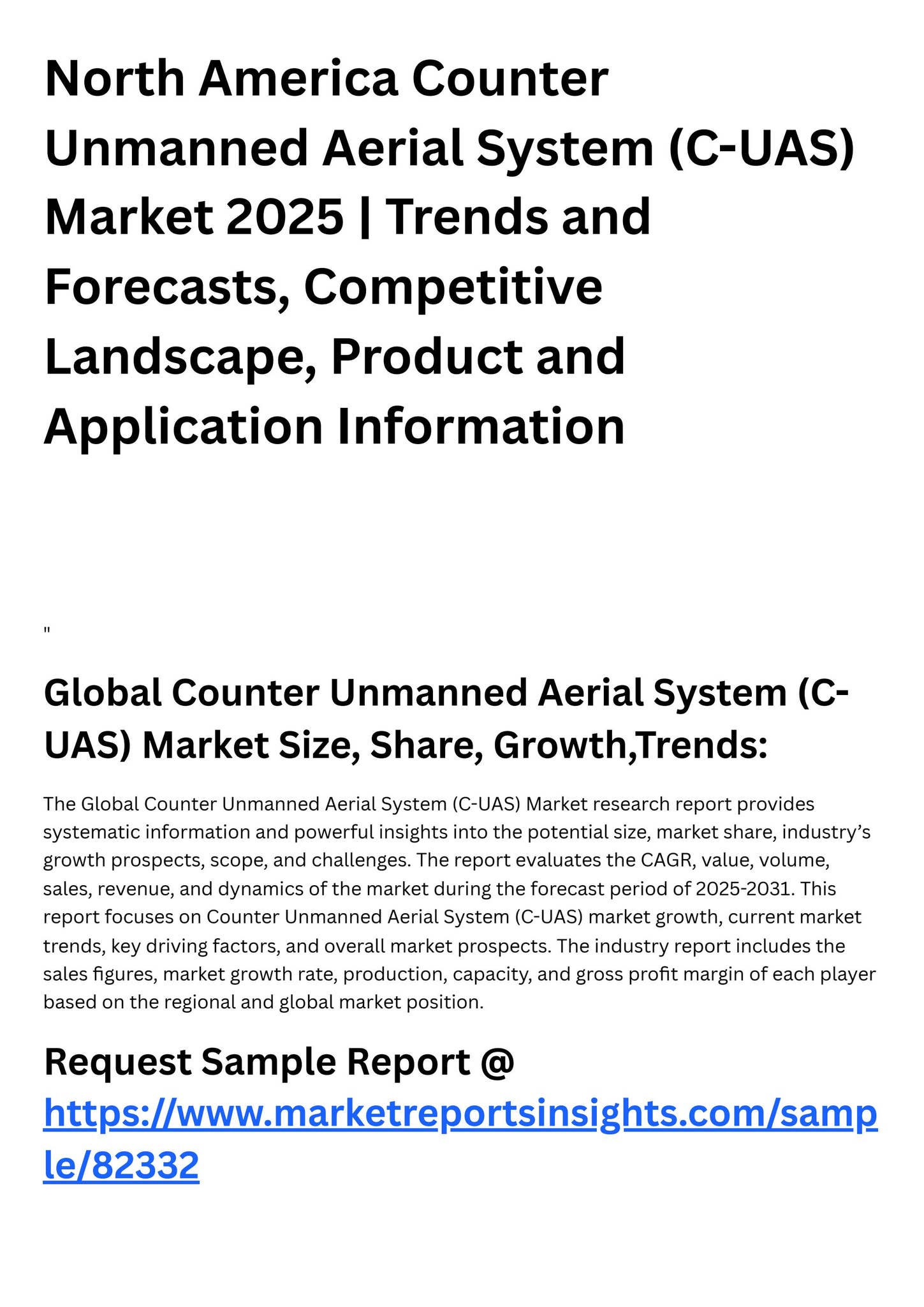 North America Counter Unmanned Aerial System (C-UAS) Market 2025 Trends ...