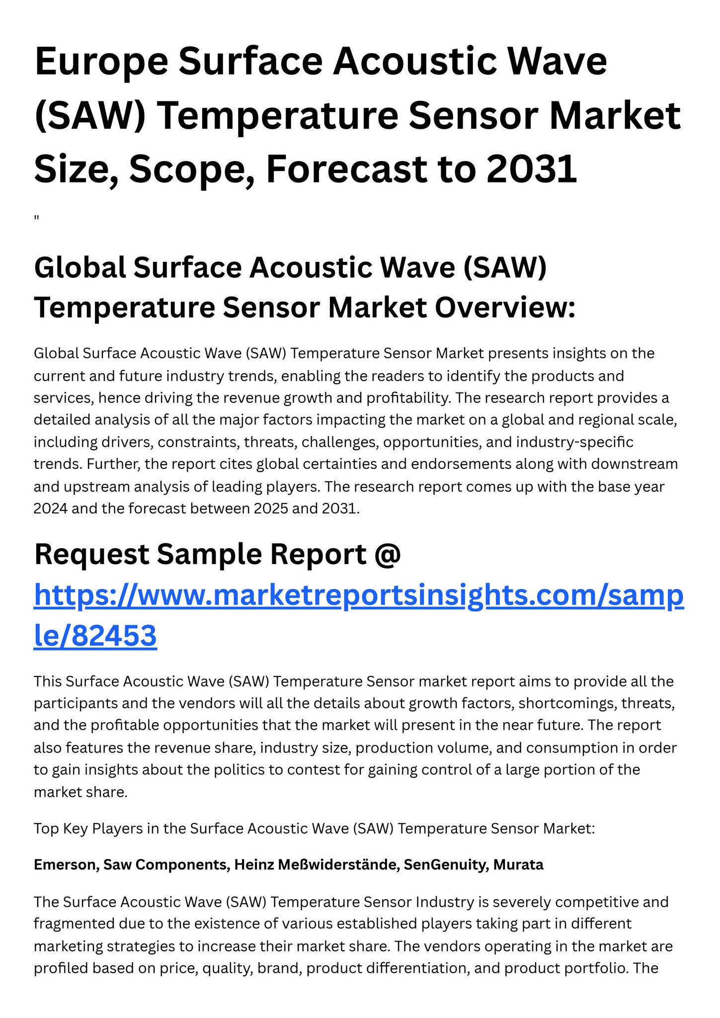 Europe Surface Acoustic Wave (SAW) Temperature Sensor Market Size ...