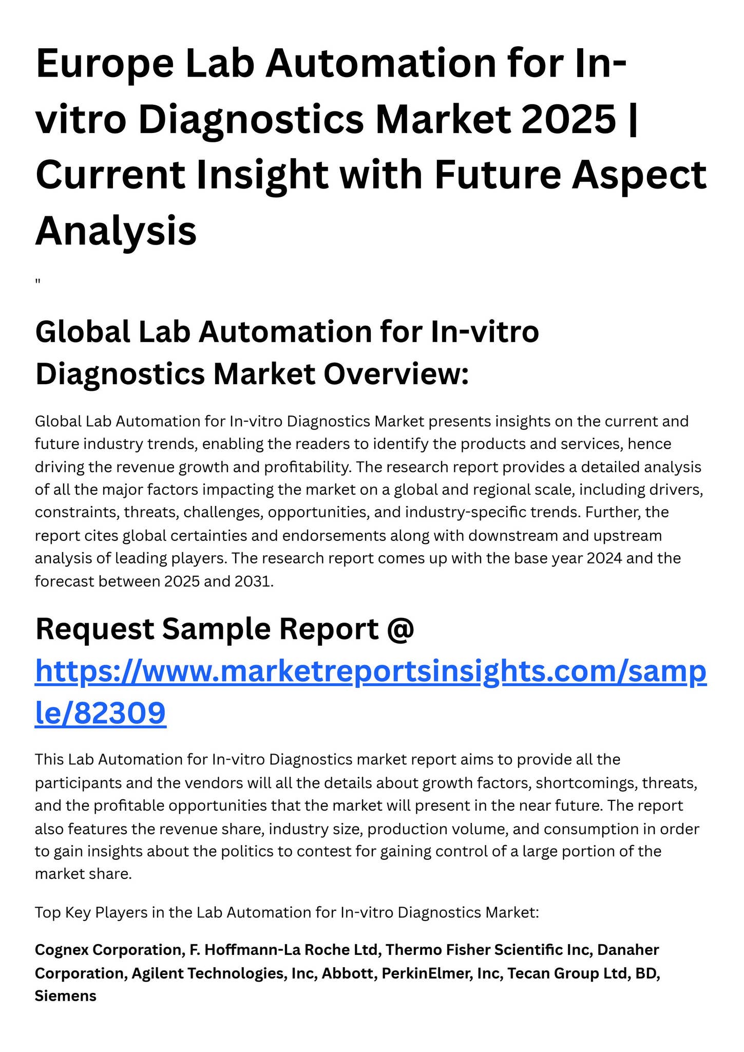 Europe Lab Automation for In-vitro Diagnostics Market 2025 Current ...