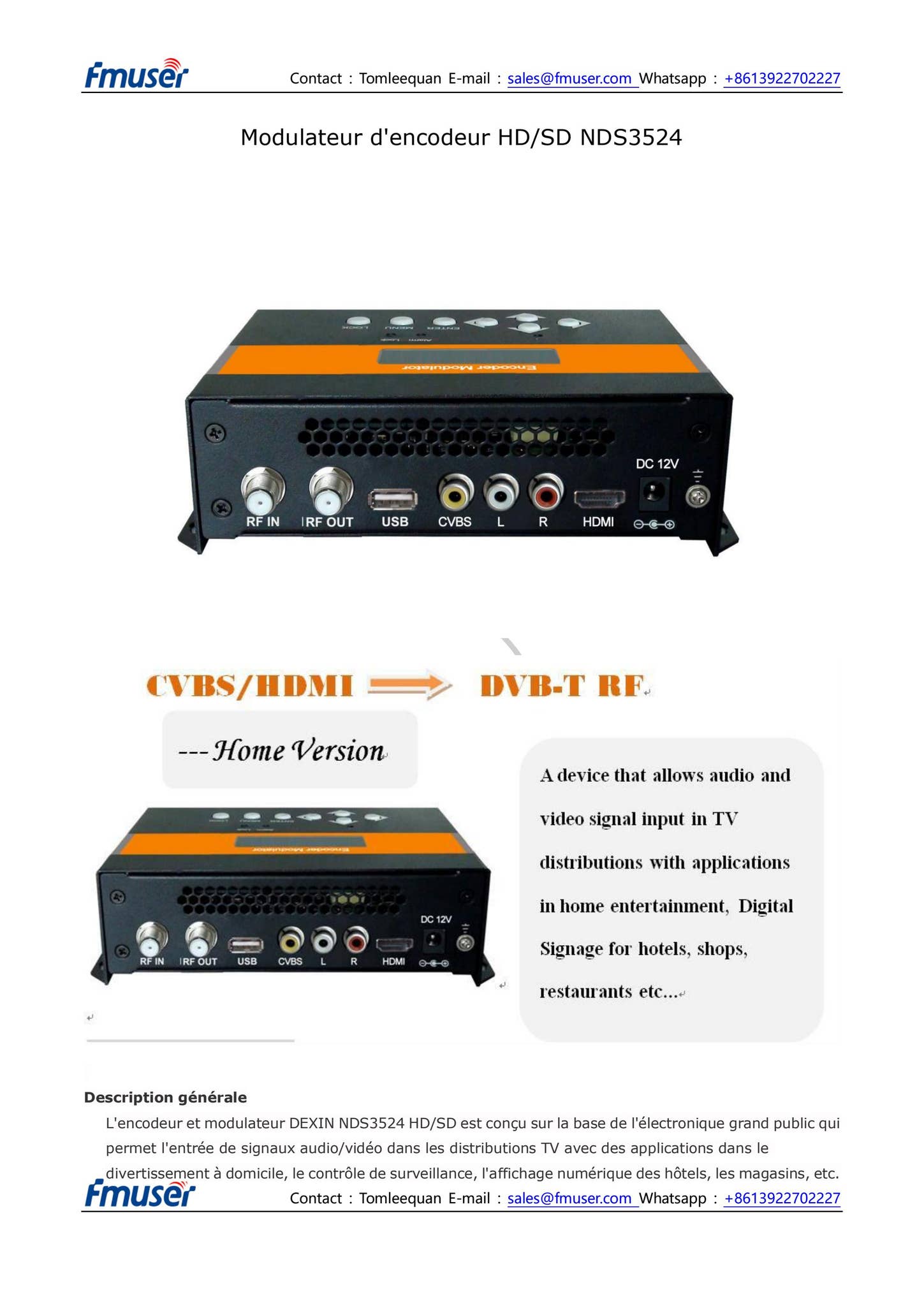 Modulateur d'encodeur HD SD NDS3524 by FMUSER Broadcast - Issuu