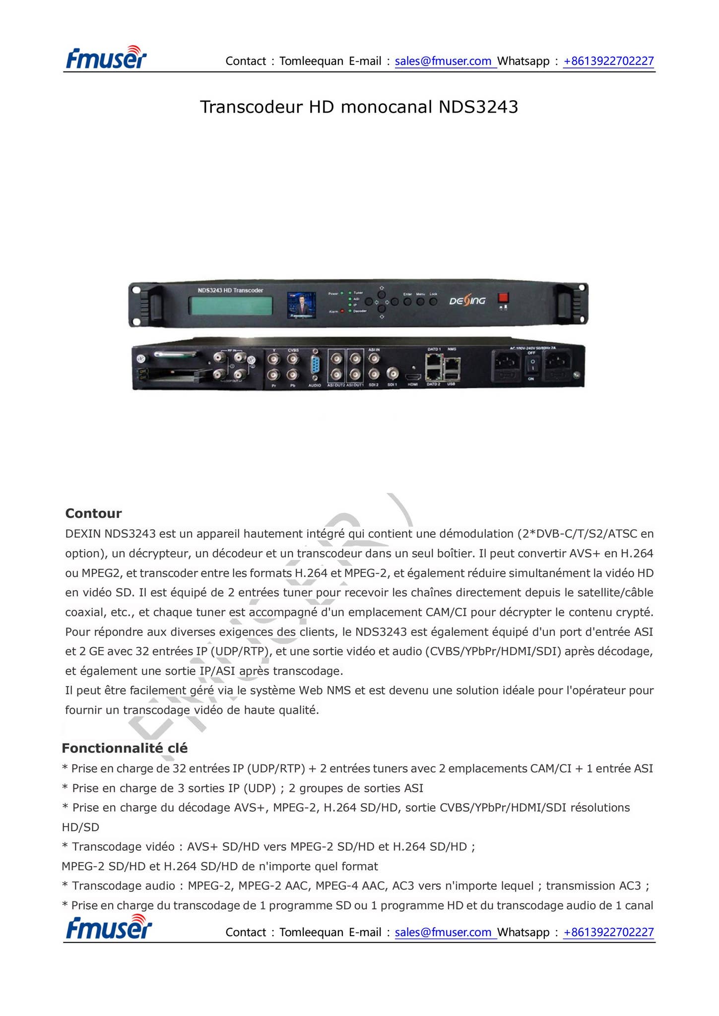Transcodeur HD monocanal NDS3243 by FMUSER Broadcast - Issuu