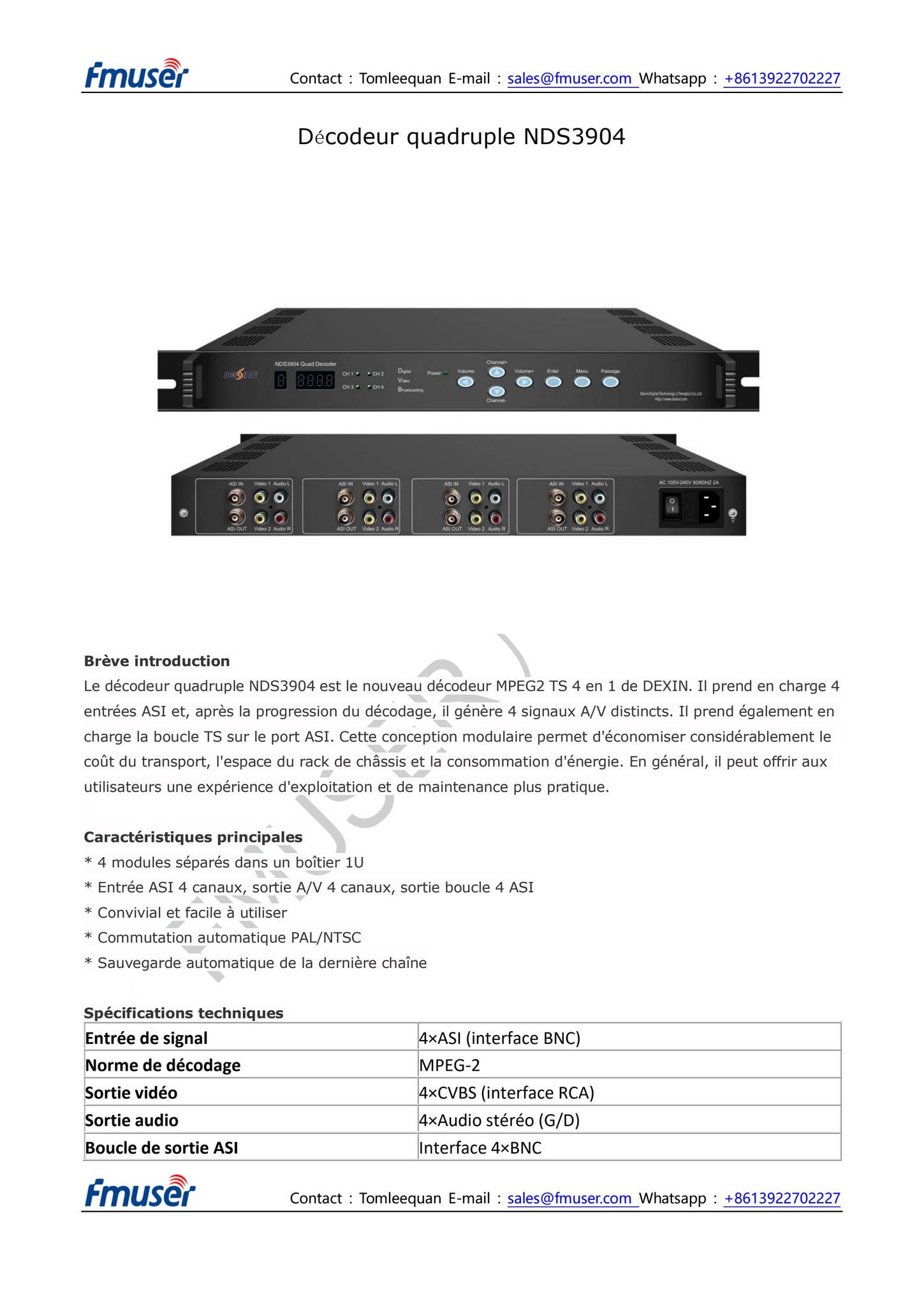 Décodeur MPEG-2 quadruple NDS3904 by FMUSER Broadcast - Issuu