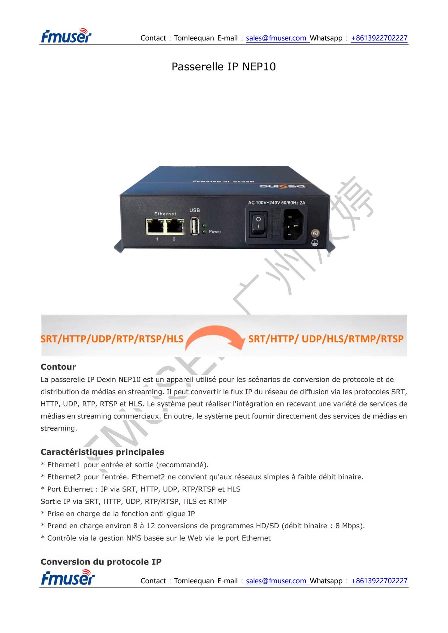 Passerelle IP NEP10 pour la conversion de médias en streaming by FMUSER ...