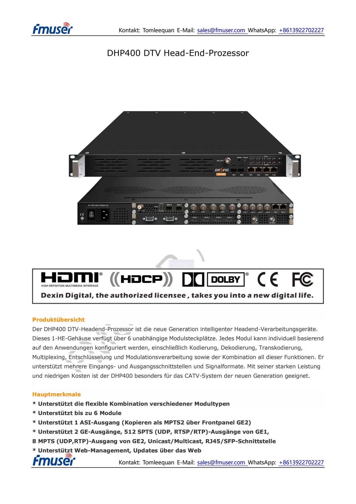 DHP400 Intelligenter DTV-Head-End-Prozessor by FMUSER Broadcast - Issuu