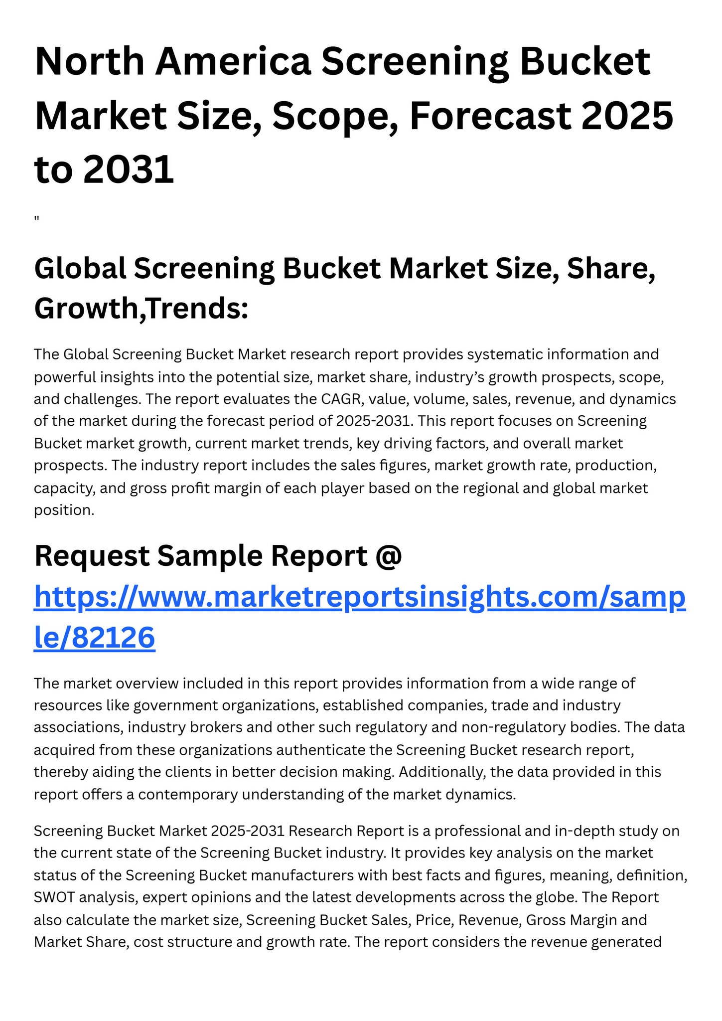 North America Screening Bucket Market Size, Scope, Forecast 2025 to ...