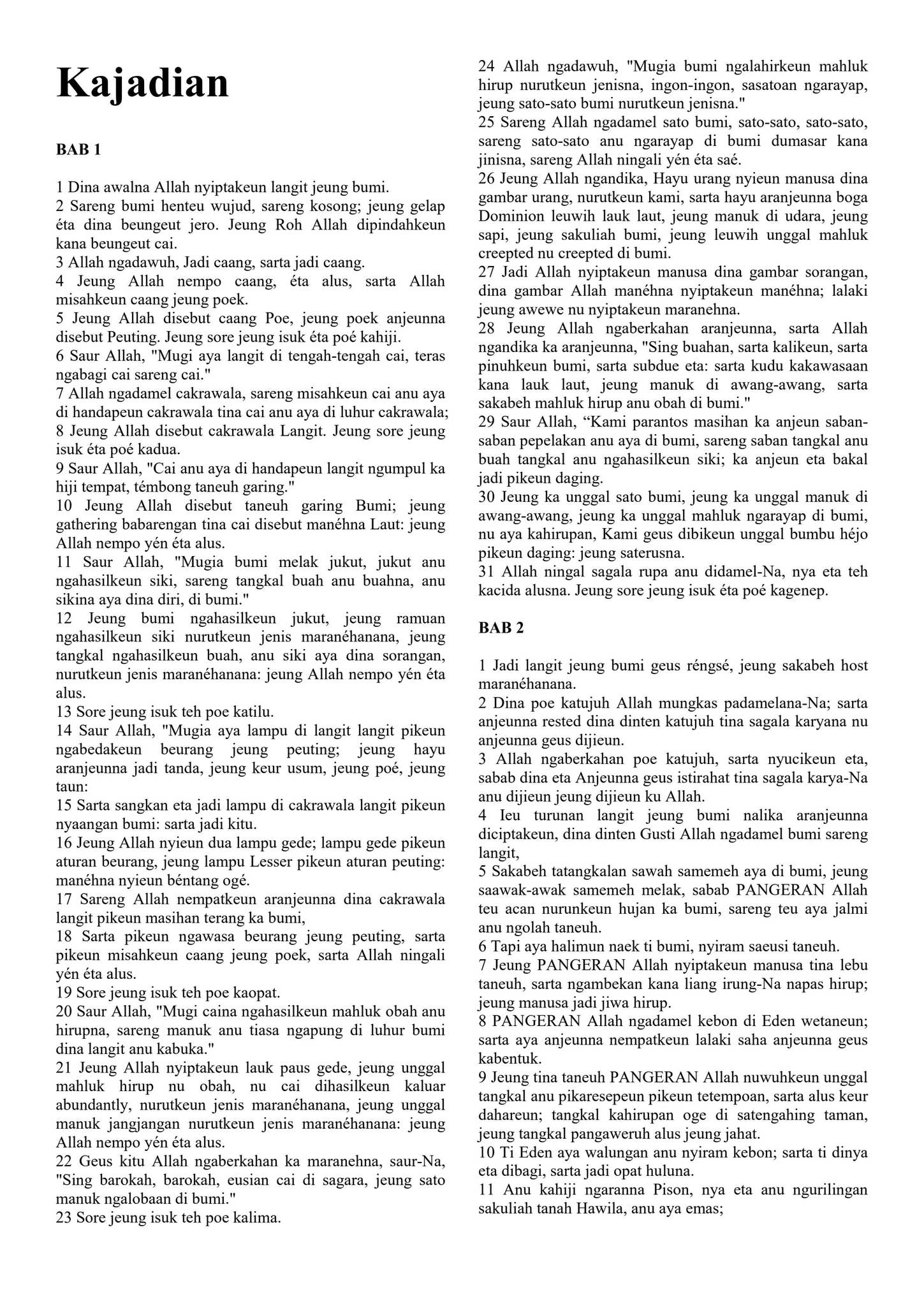 Sundanese - The Book of Genesis by Filipino Tracts and Literature ...