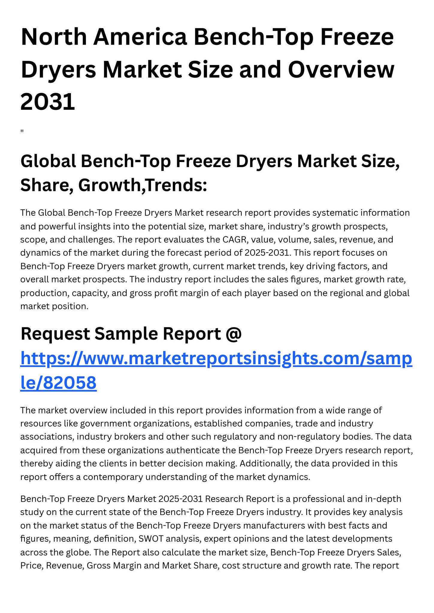 North America Bench-Top Freeze Dryers Market Size and Overview 2031 by ...