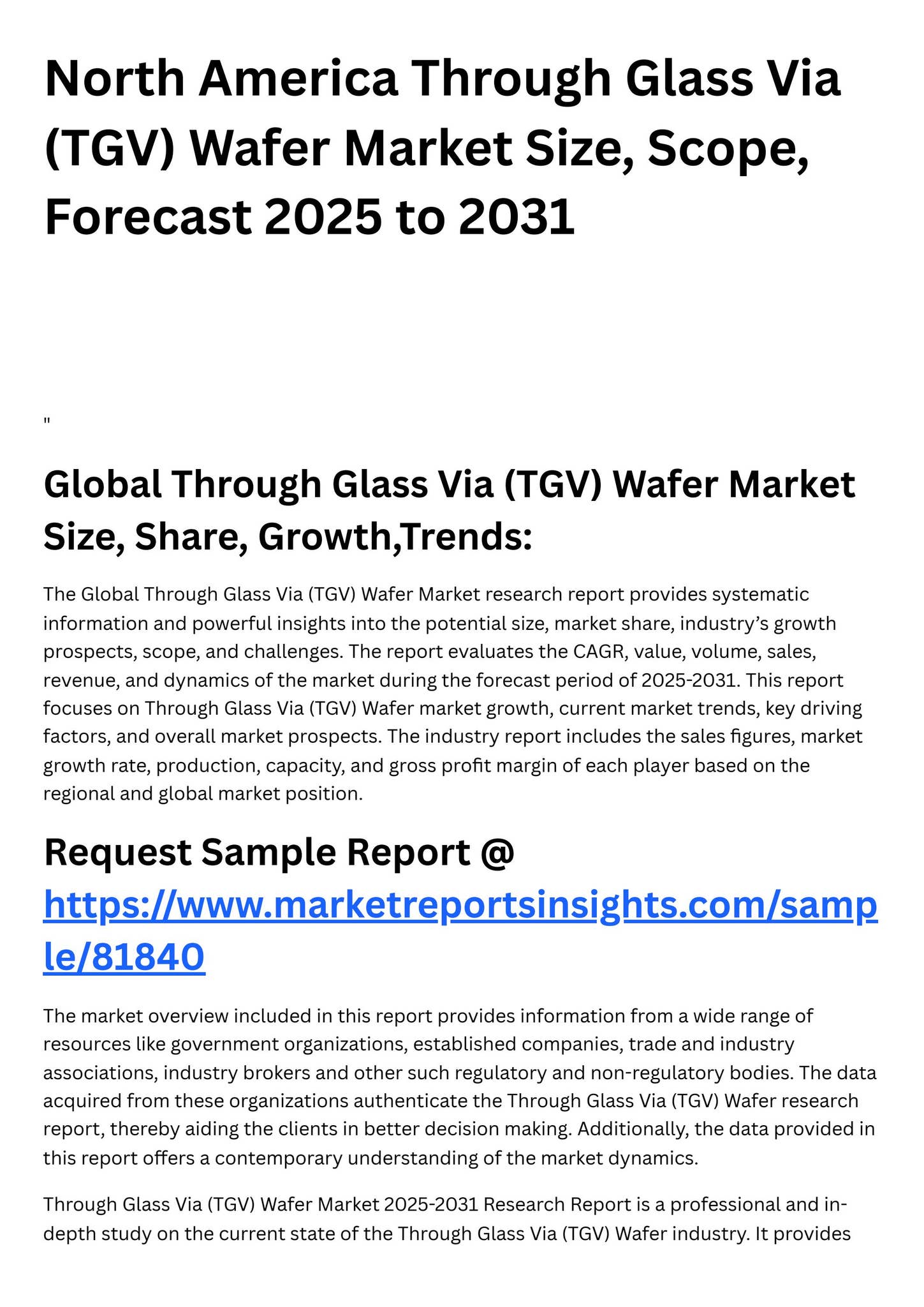 North America Through Glass Via (TGV) Wafer Market Size, Scope ...