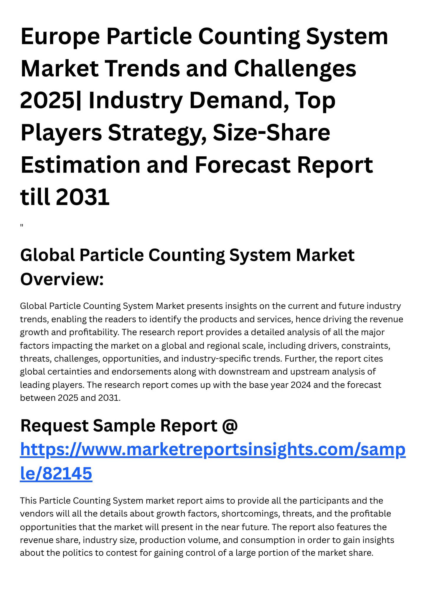 Europe Particle Counting System Market Trends and Challenges 2025 ...
