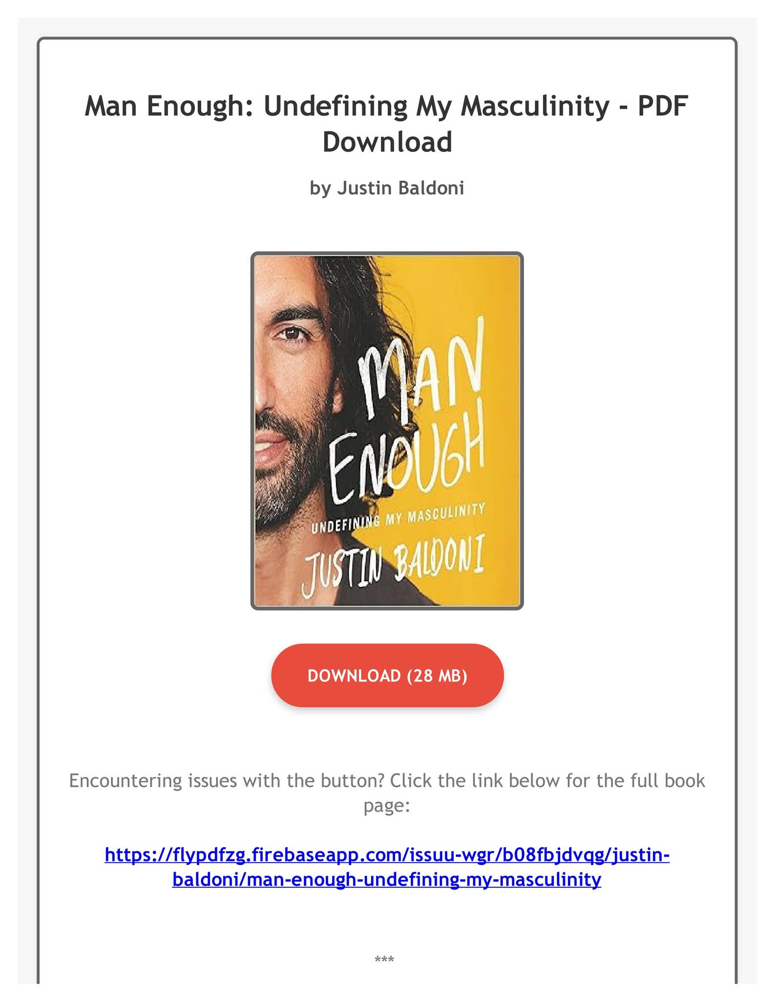 Pdf Man Enough Undefining My Masculinity By Justin Baldoni By