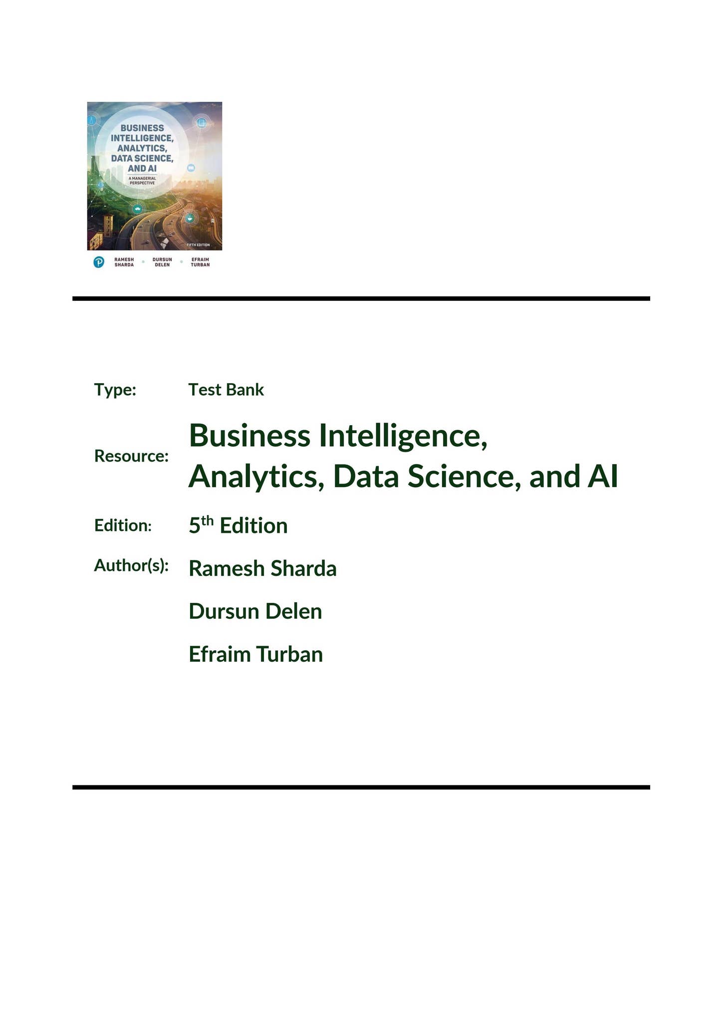 Business Intelligence, Analytics, Data Science, and AI, 5e (Sharda ...