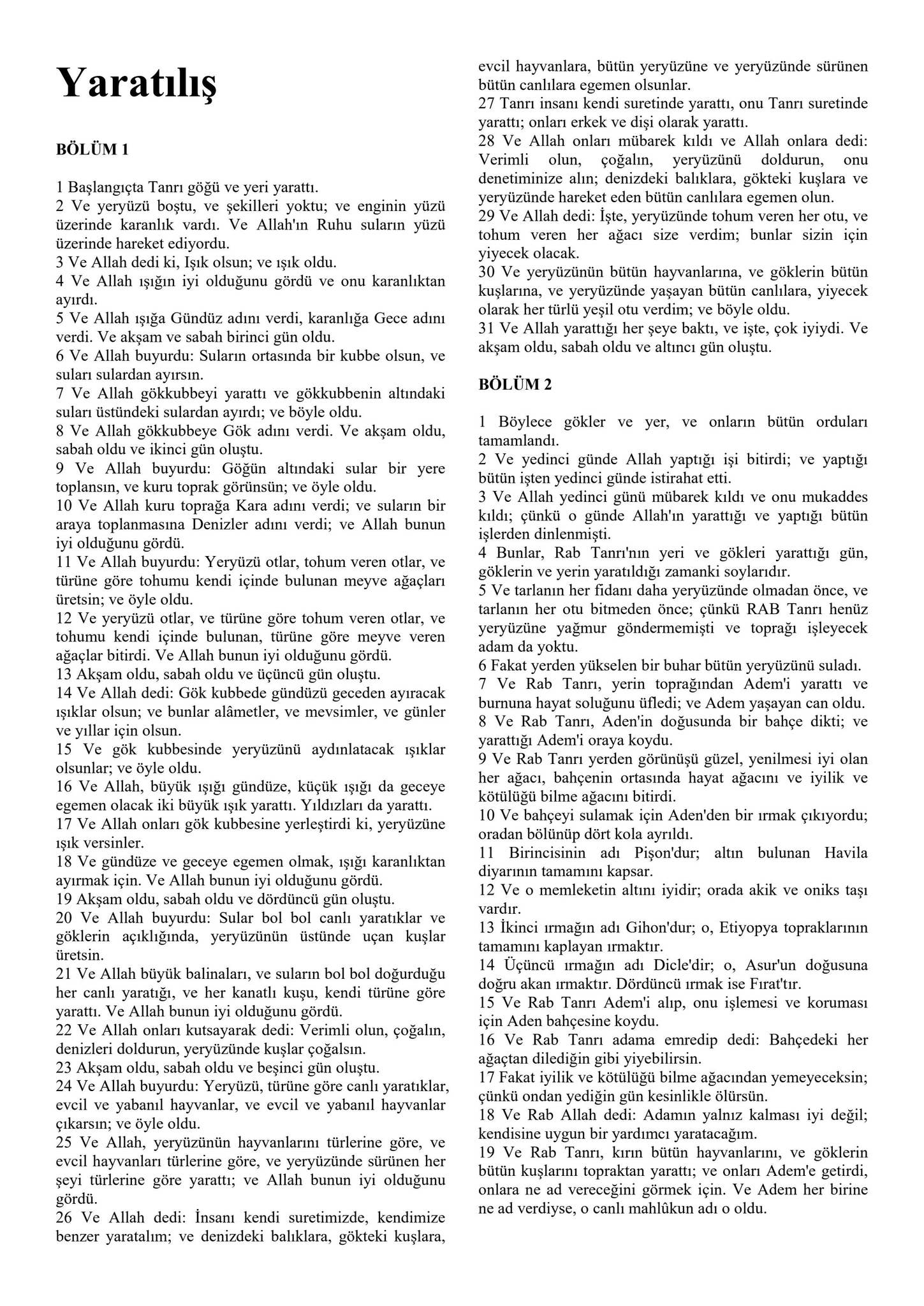 Turkish - The Book of Genesis by Filipino Tracts and Literature Society ...
