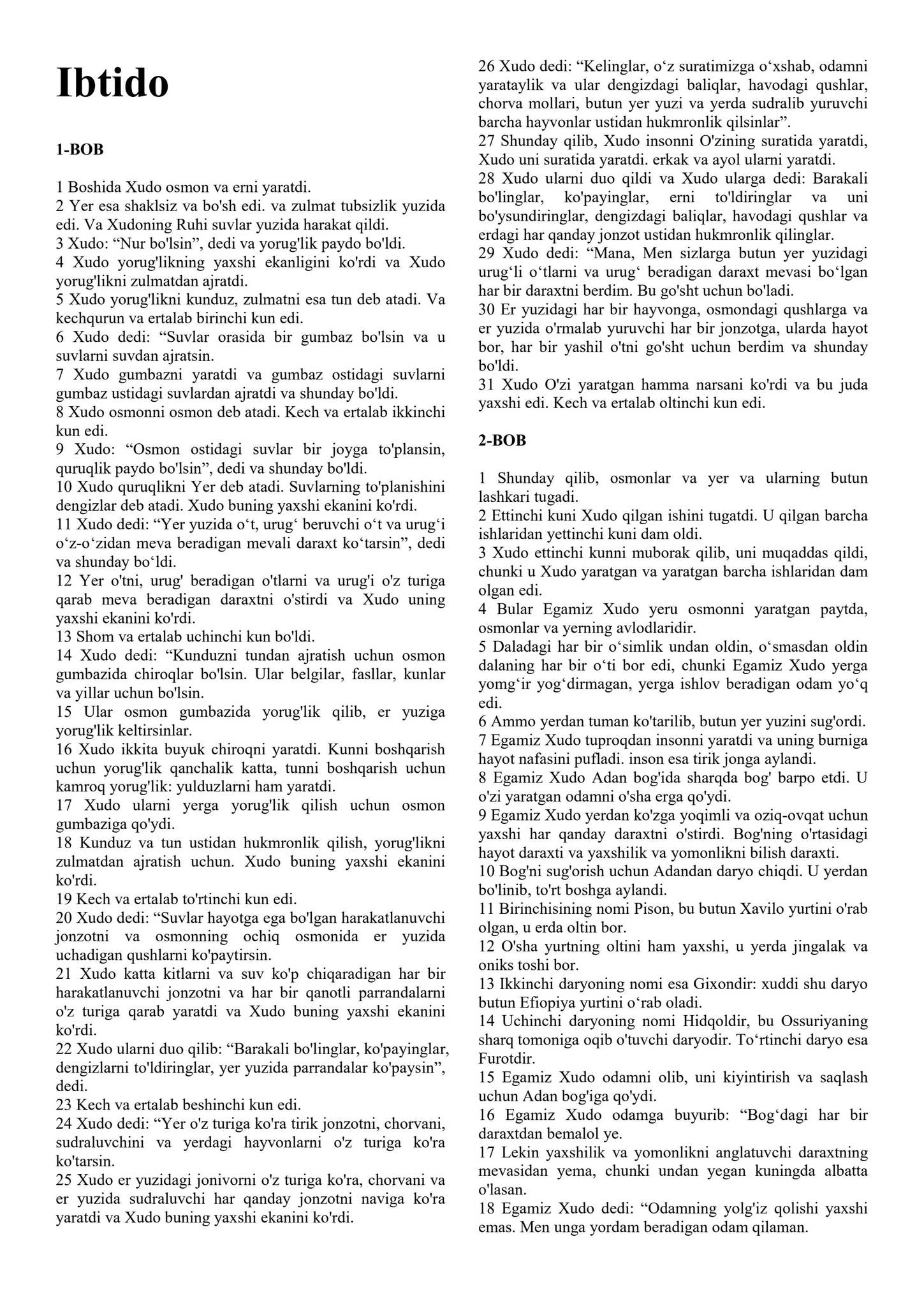 Uzbek - The Book of Genesis by Filipino Tracts and Literature Society ...