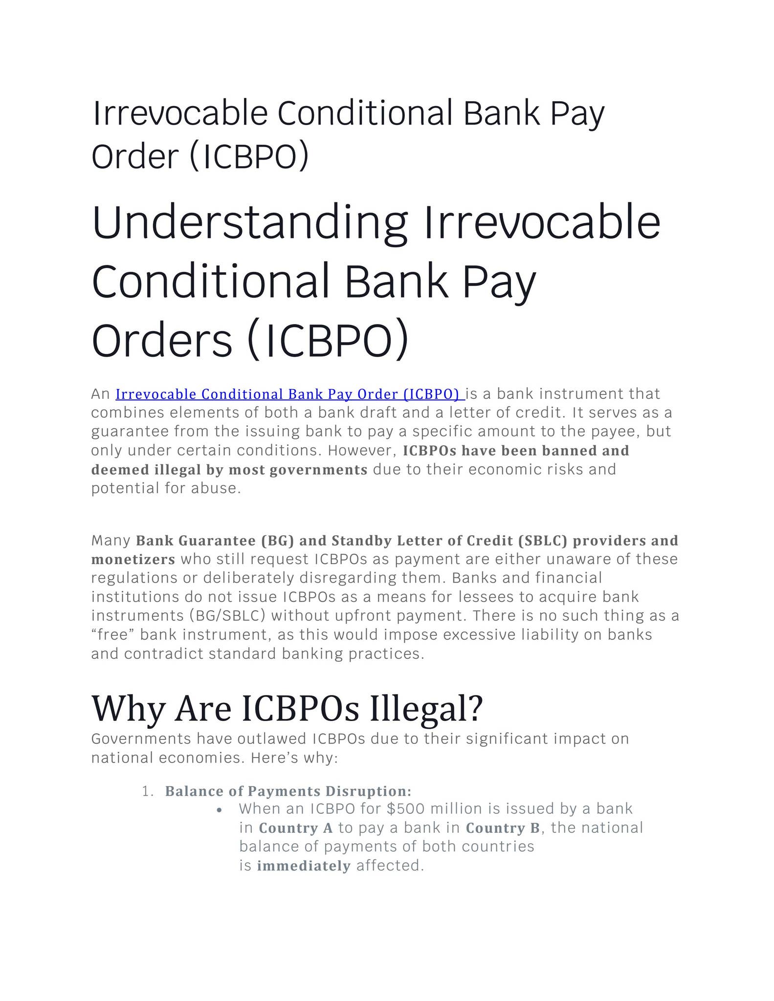 Irrevocable Conditional Bank Pay Orders (ICBPO) meaning by Artley Fin ...