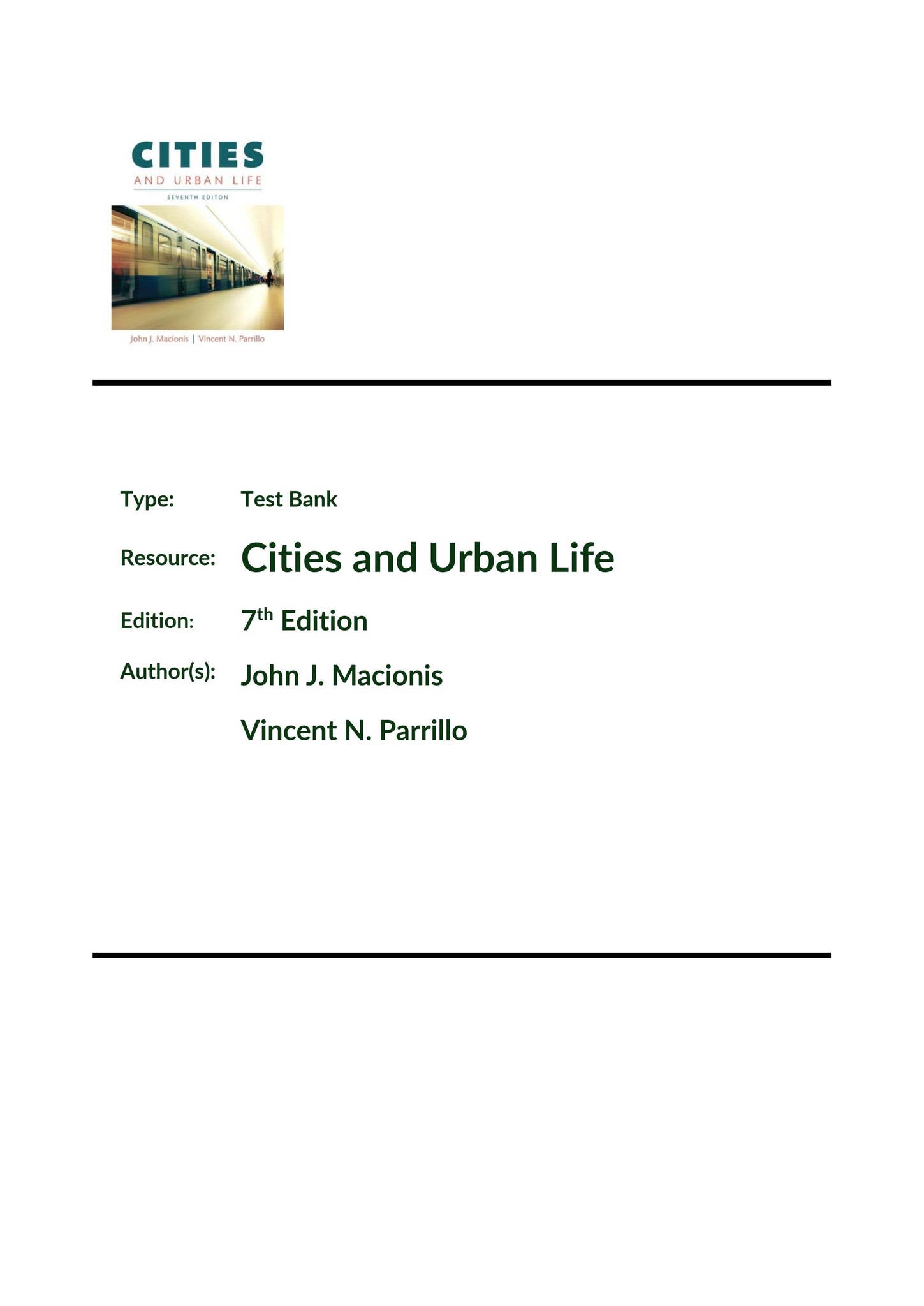 Cities and Urban Life, 7th edition Published by John J. Macionis Test ...