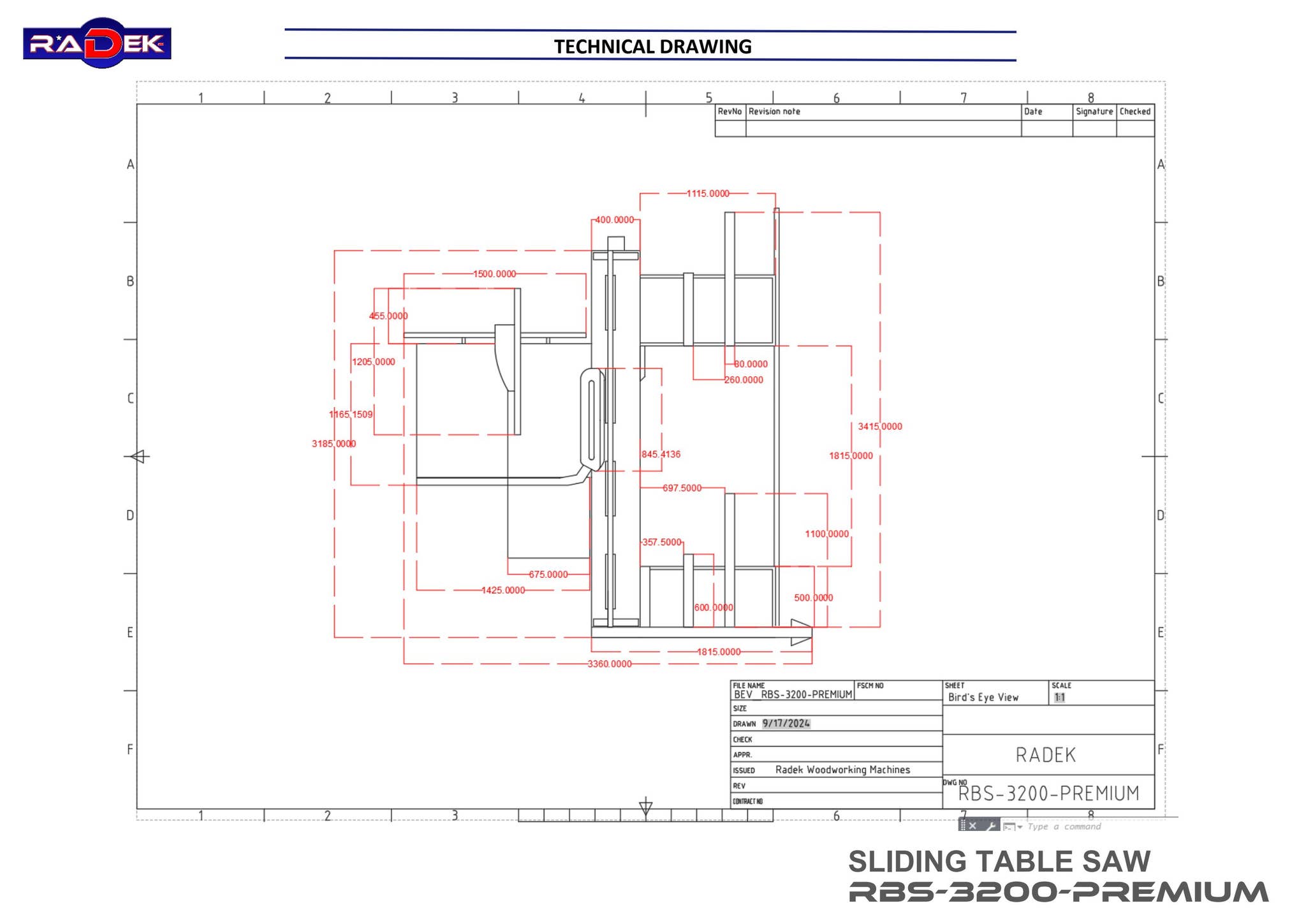 SLIDING TABLЕ SAW (RBS-3200-PREMIUM) - TECHNICAL DRAW AND ELECTRICAL ...