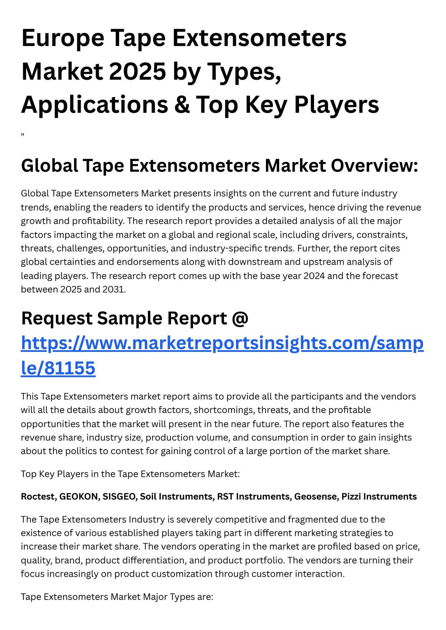 Europe Tape Extensometers Market 2025 by Types, Applications & Top Key ...