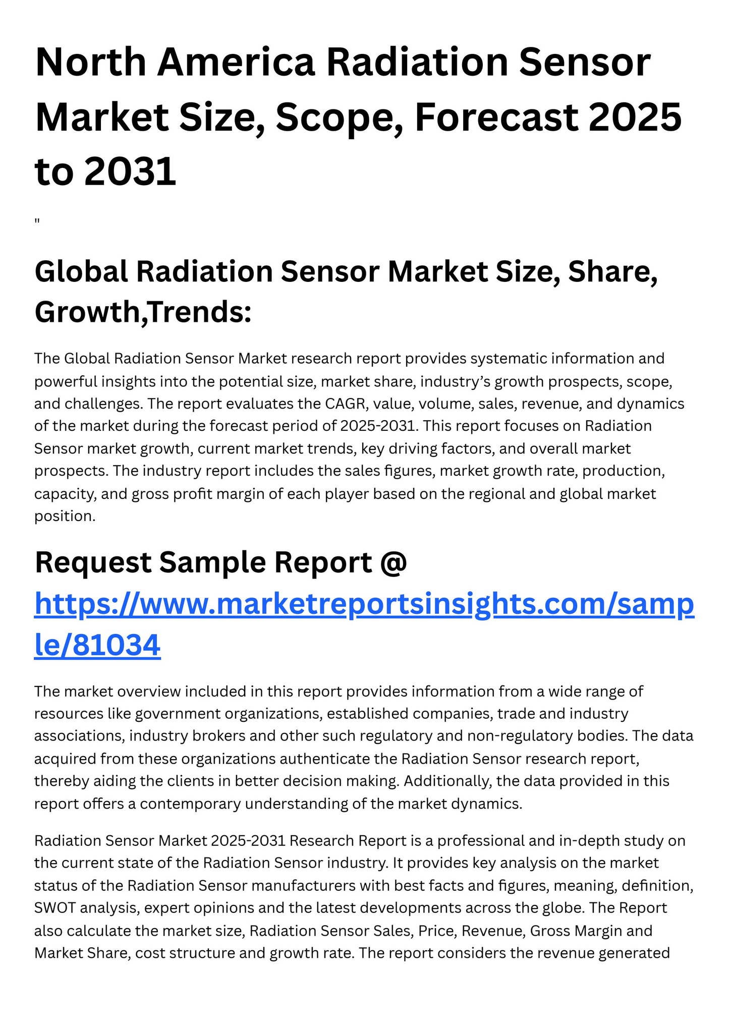 North America Radiation Sensor Market Size, Scope, Forecast 2025 to ...