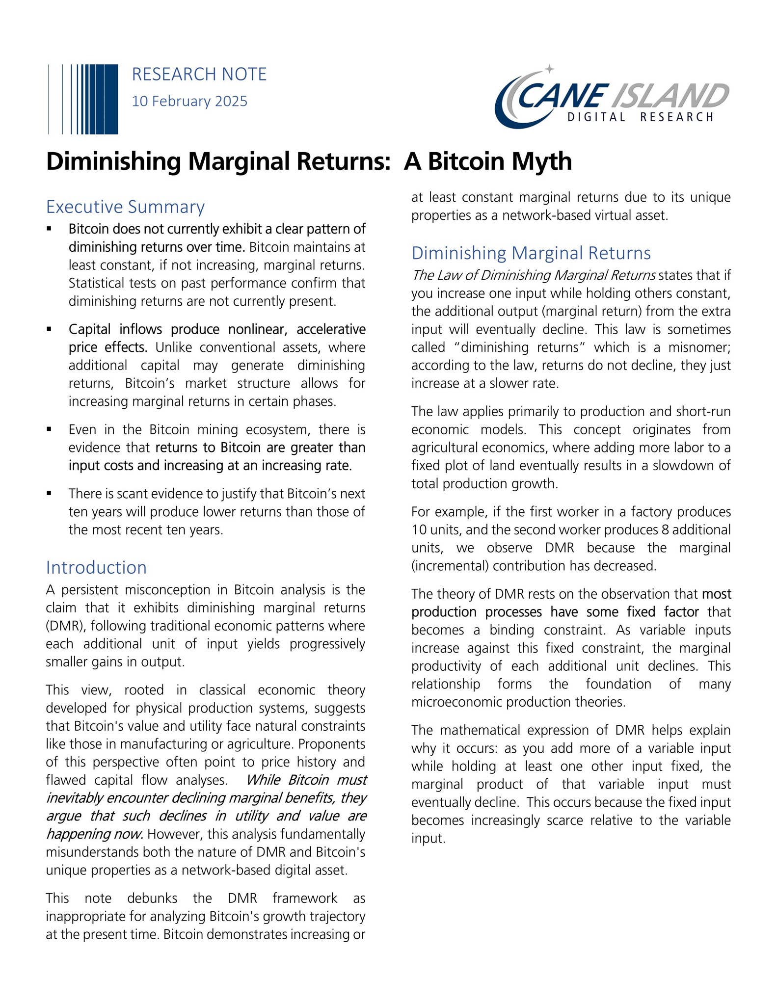 Diminishing Marginal Returns: A Bitcoin Myth by Cane Island Digital ...