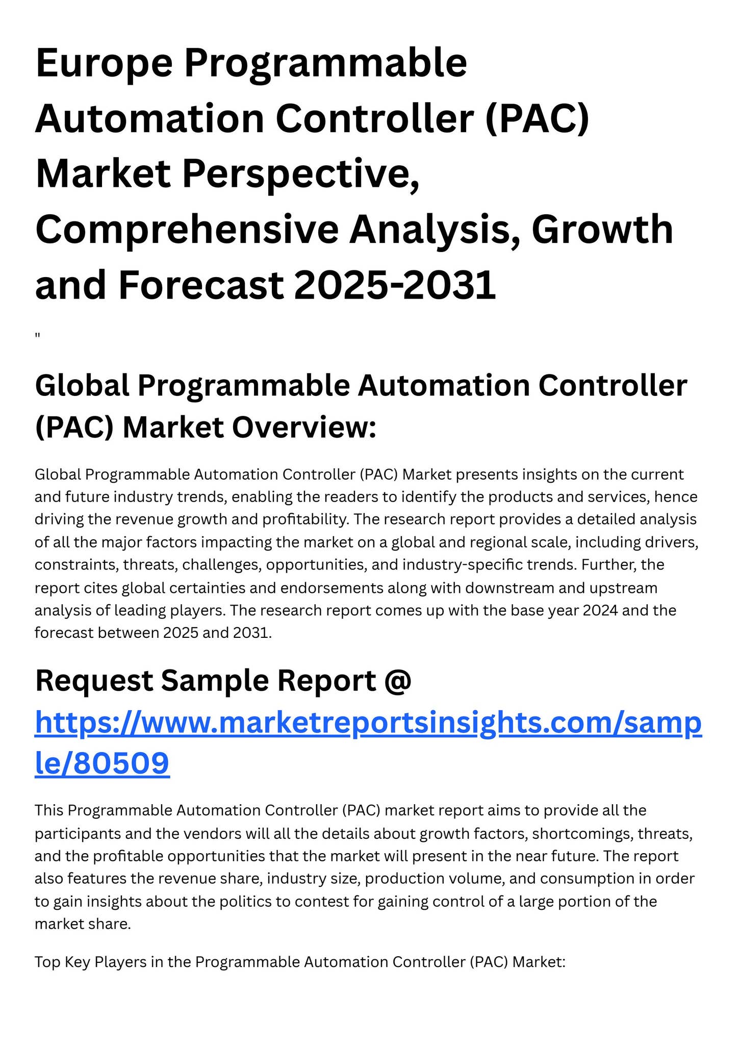 Europe Programmable Automation Controller Pac Market Perspective Comprehensive Analysis