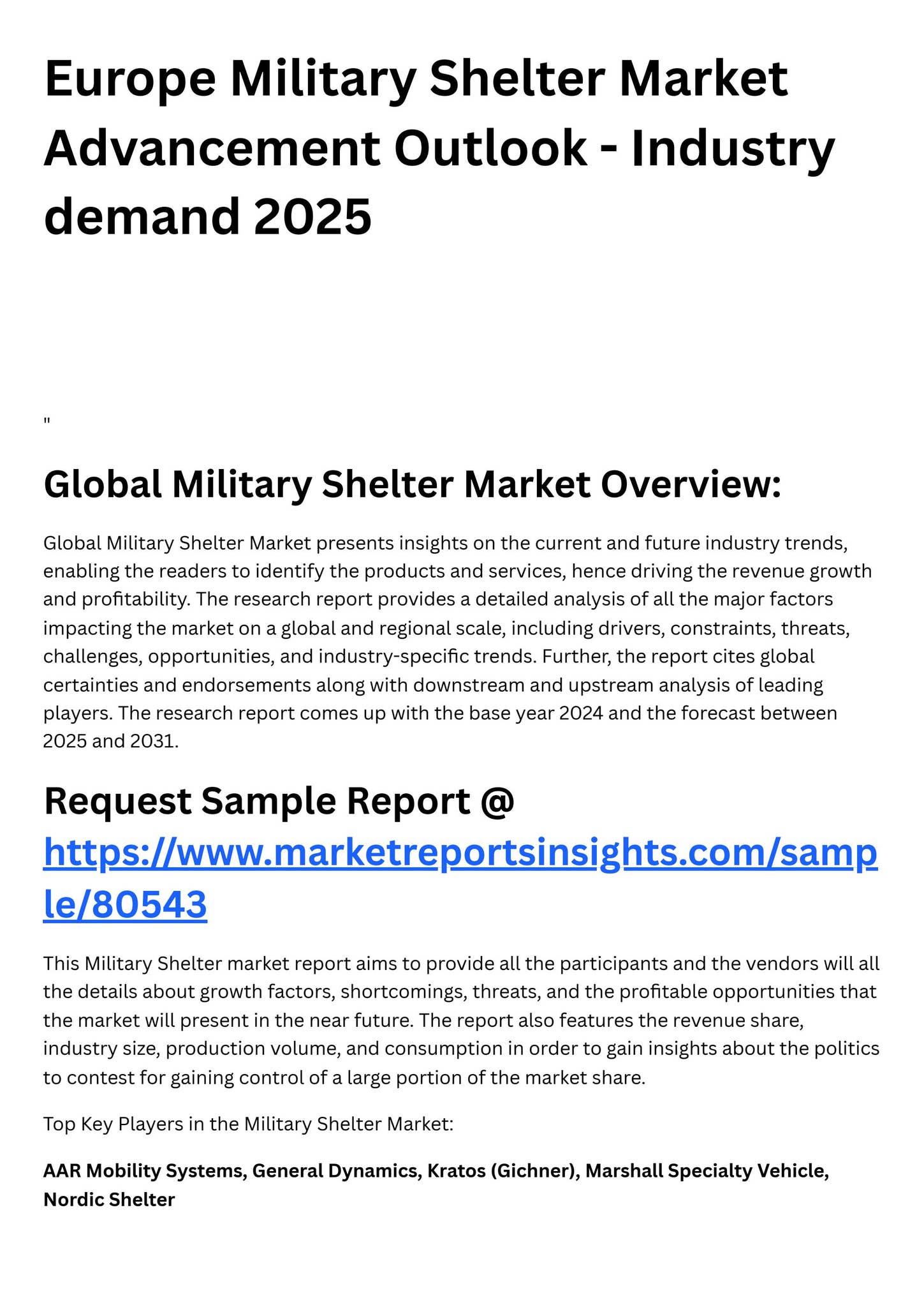 Europe Military Shelter Market Advancement Outlook - Industry demand ...
