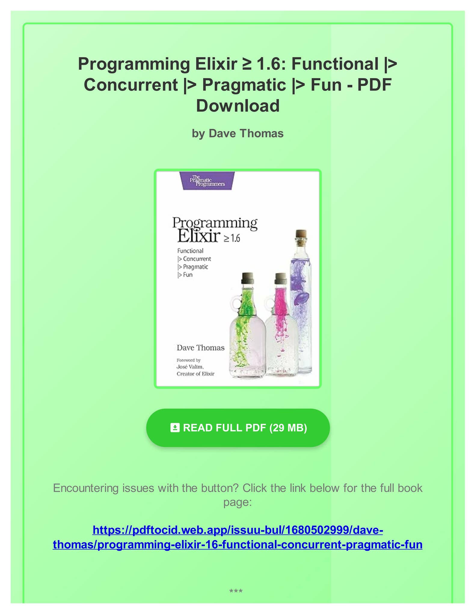 Ebook PDF Programming Elixir ≥ 1.6: Functional |> Concurrent ... Ebook PDF Programming Elixir ≥ 1.6: Functional |> Concurrent ...