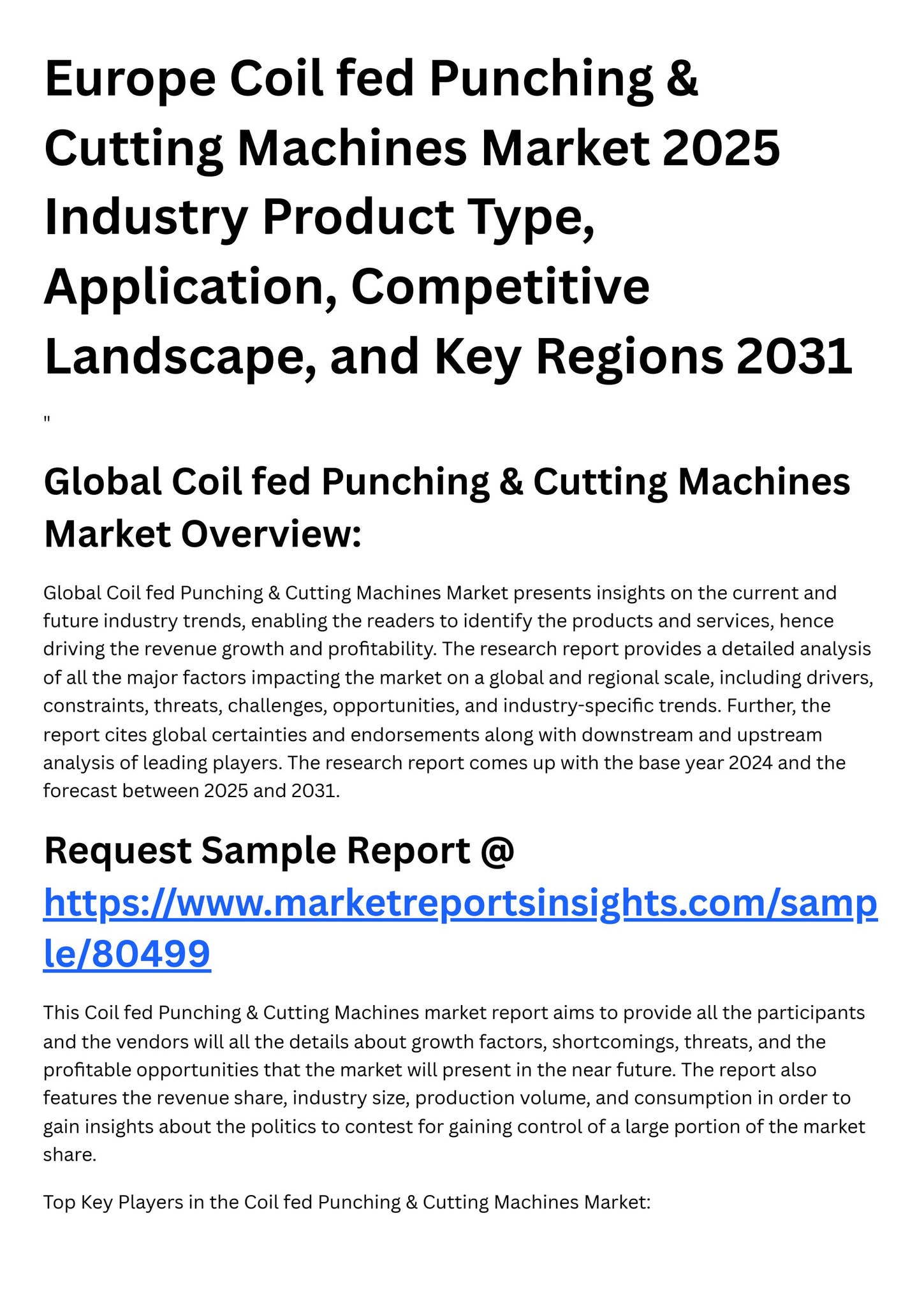 Europe Coil fed Punching & Cutting Machines Market 2025 Industry ...