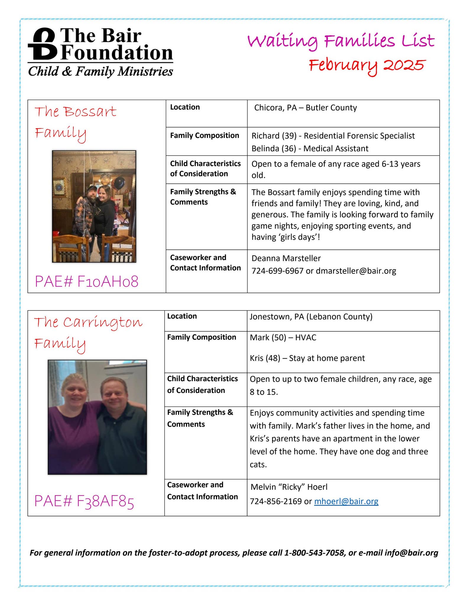 Bair Foundation Waiting Families Feb 2025 by The Bair Foundation - Issuu